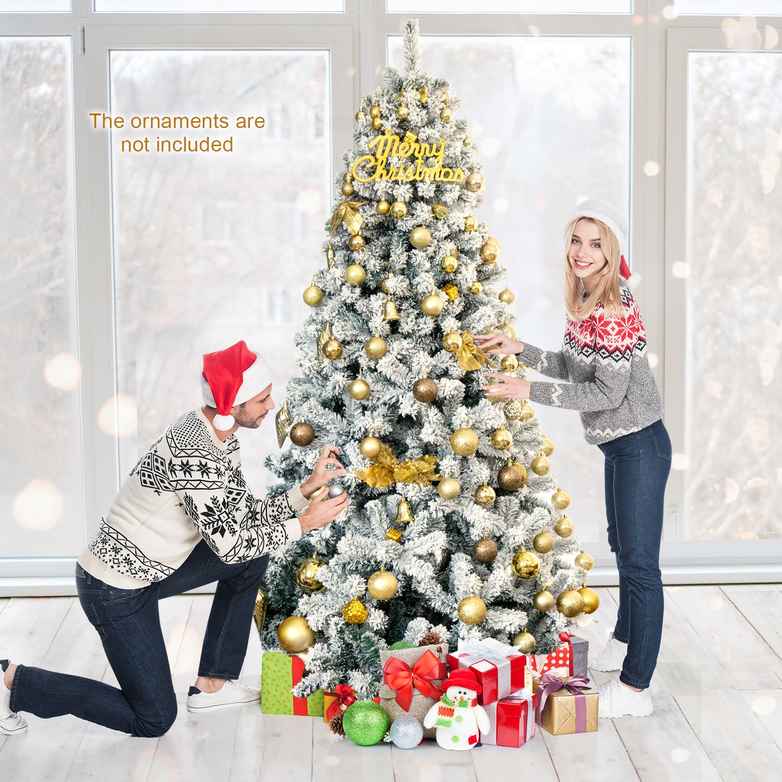Slickblue 6/7.5/9 ft Full Snow Flocked White Artificial Christmas Tree ...
