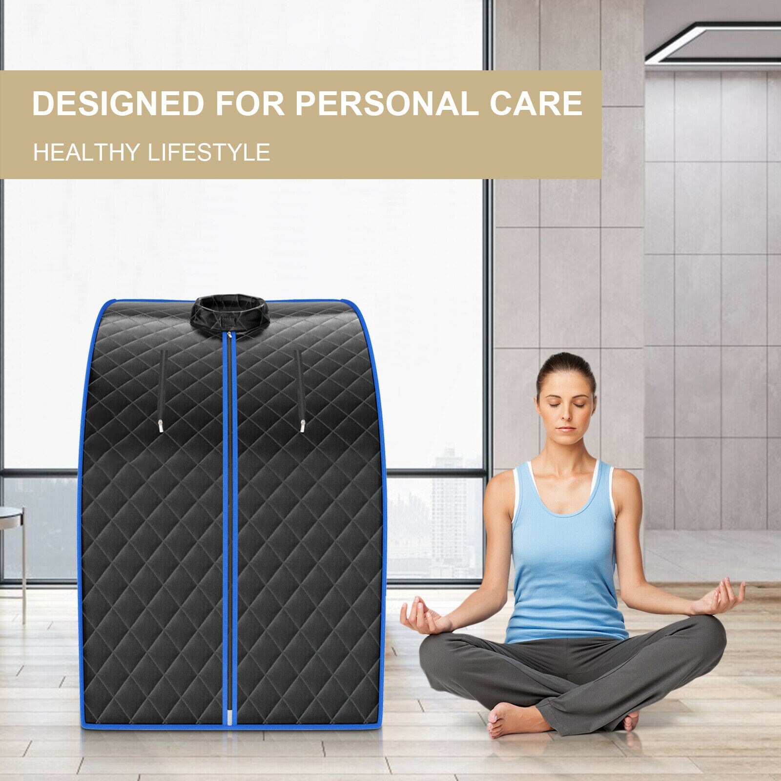 Slickblue Portable Black Steam Sauna Spa with Folding Chair and Foot ...