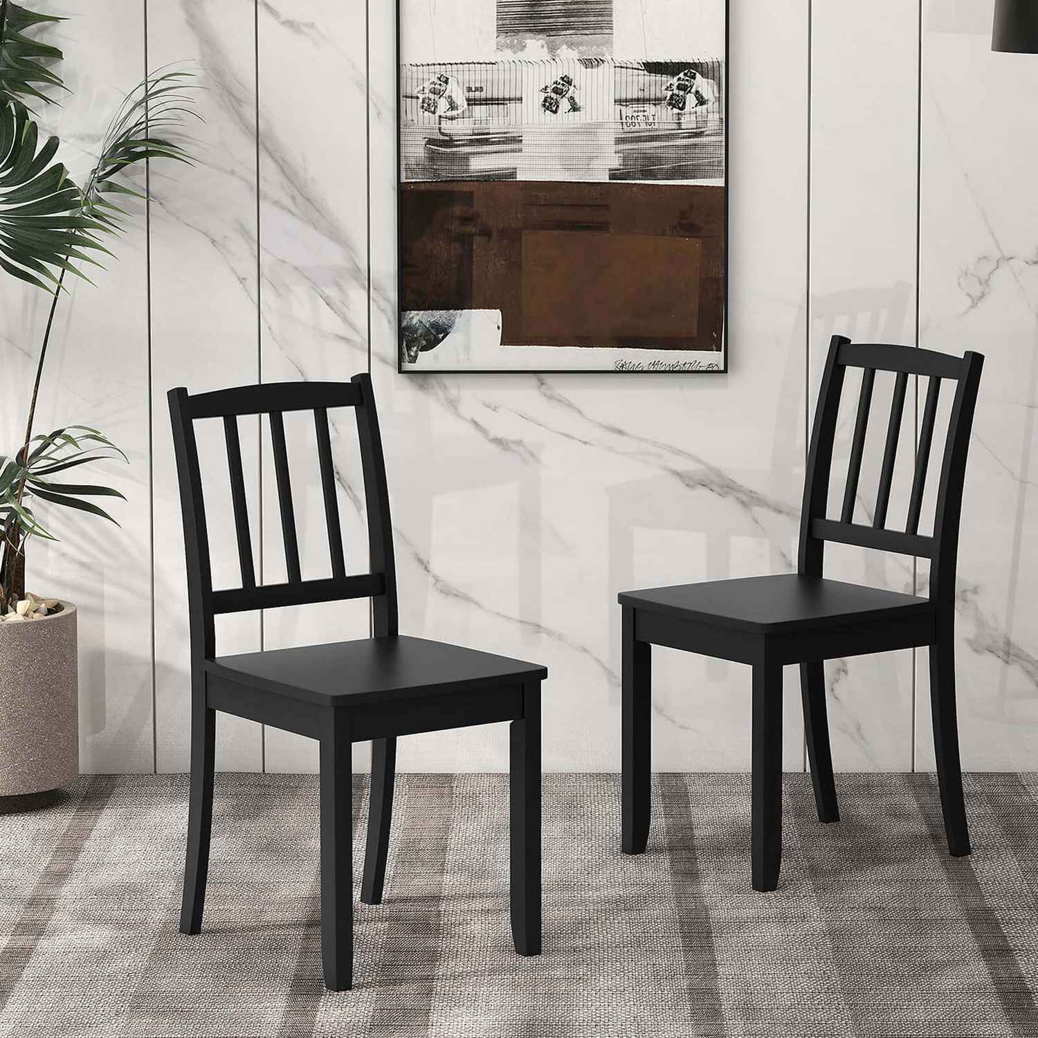 Costway Wood Dining Chair Set of 2 with Rubber Wood Legs Curved ...