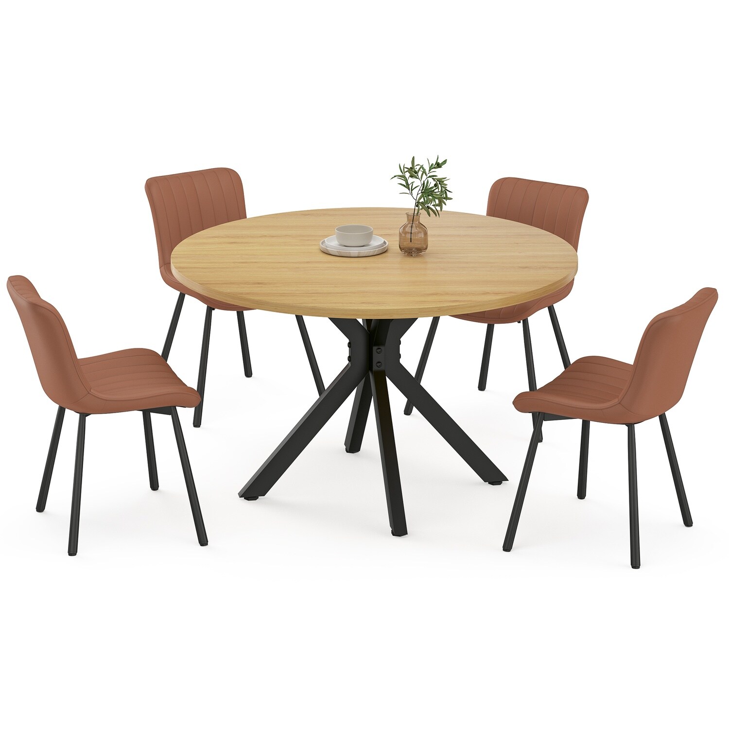 Watnature Organic Natural Wood and Metal Round Dining Table for 4-6 Mid ...