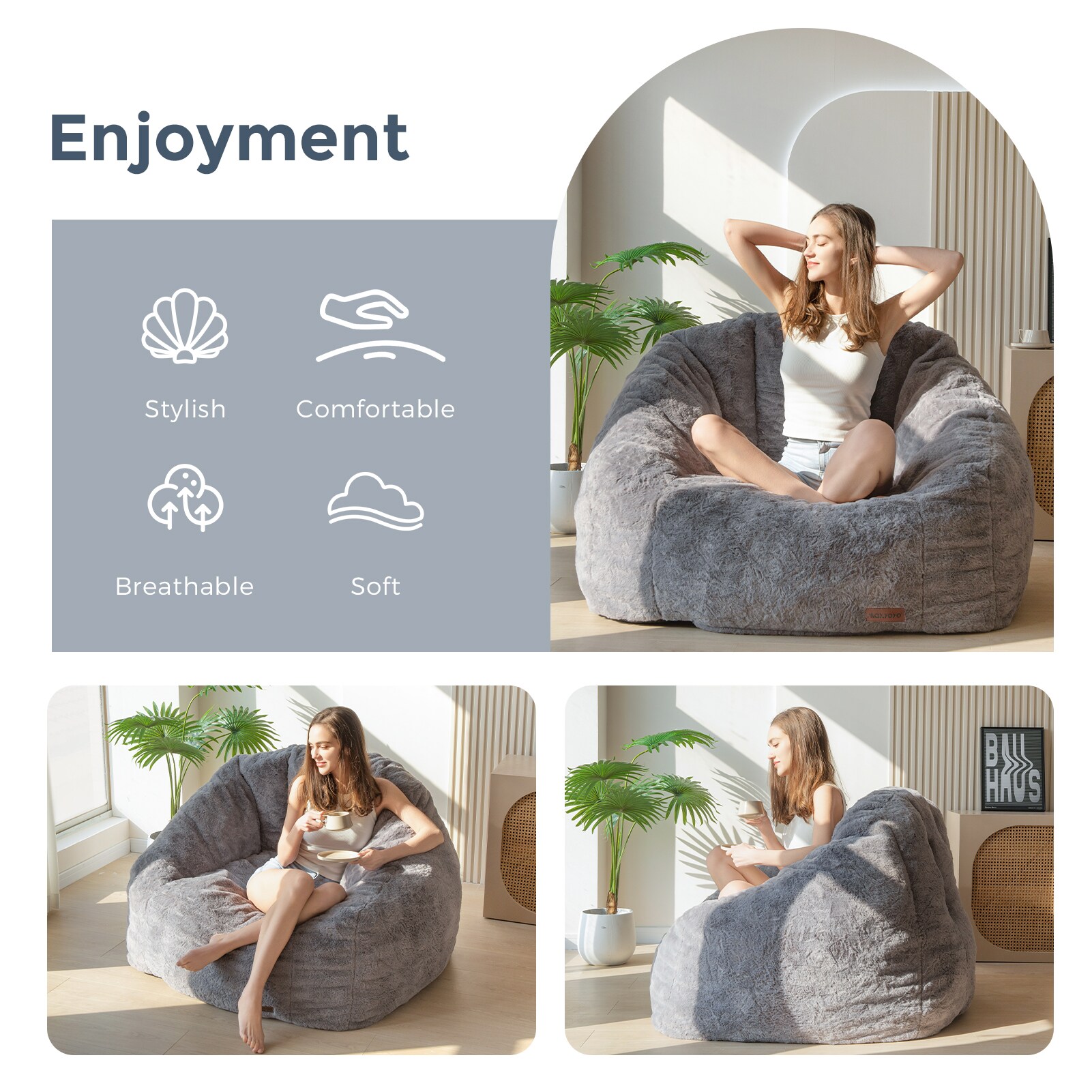 MAXYOYO Giant Bean Bag Chair Shell Shaped Oversized Bean Bag Couch for ...