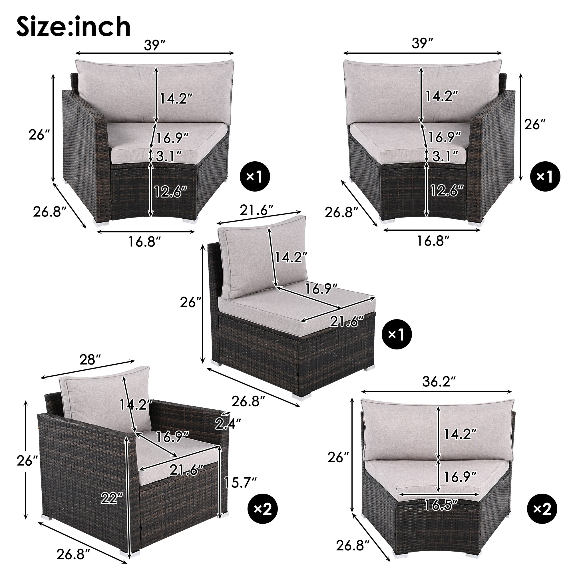 AAZJ Patio Conversation Sets 9 -Piece Wicker Patio Conversation Set ...