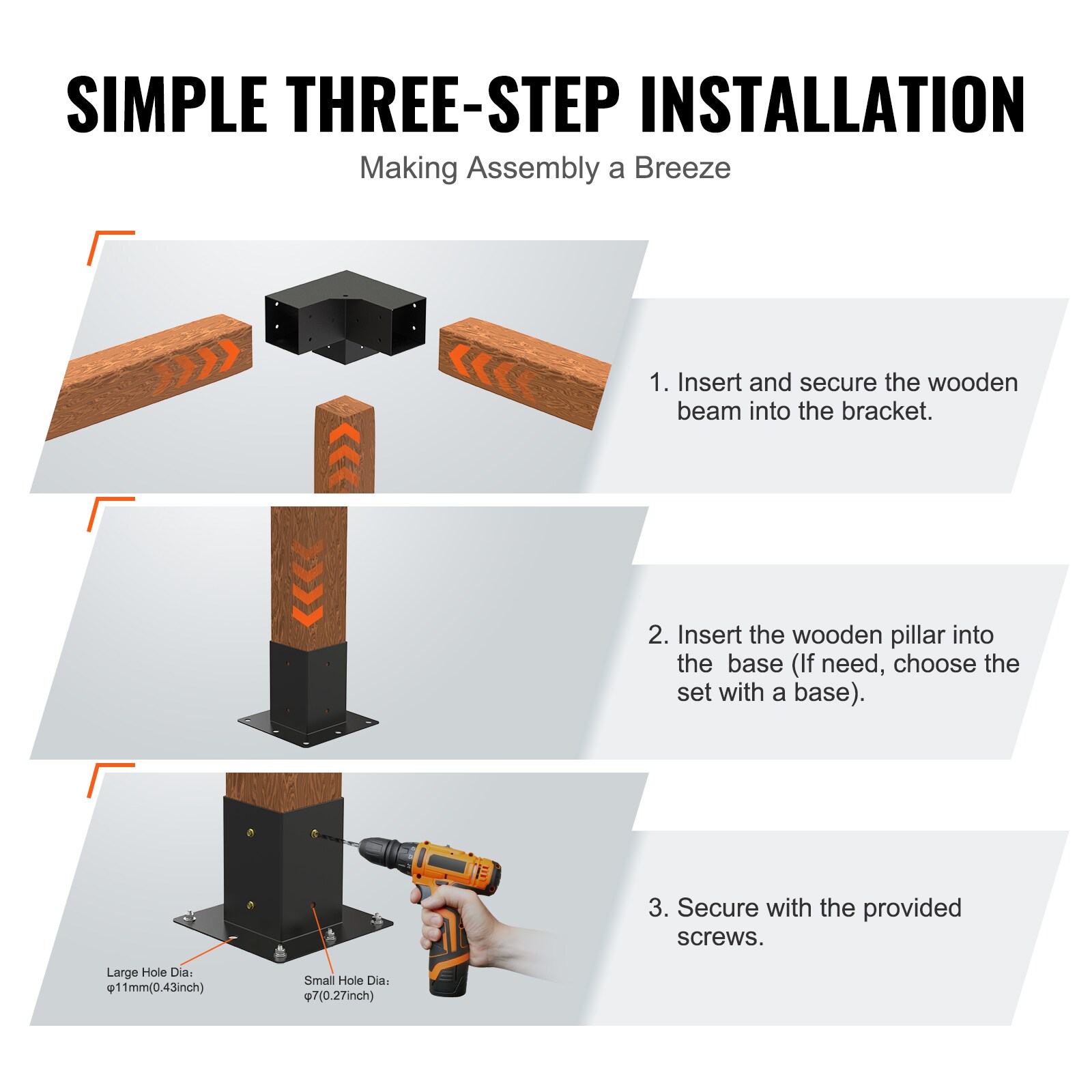GIVIMO Pergola Bracket Kit 4-in x 4-in Inner Size 3.6 x 3.6 4-Pack 3 ...