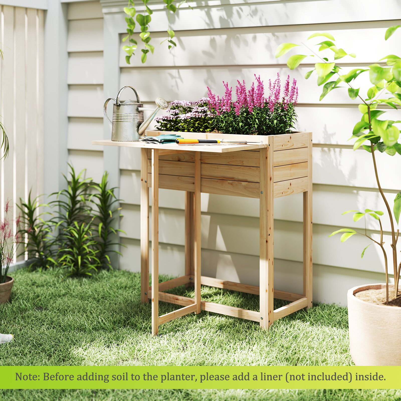Volenca 25-in W x 29.5-in H Fir Wood Raised Garden Bed Foldable Side ...