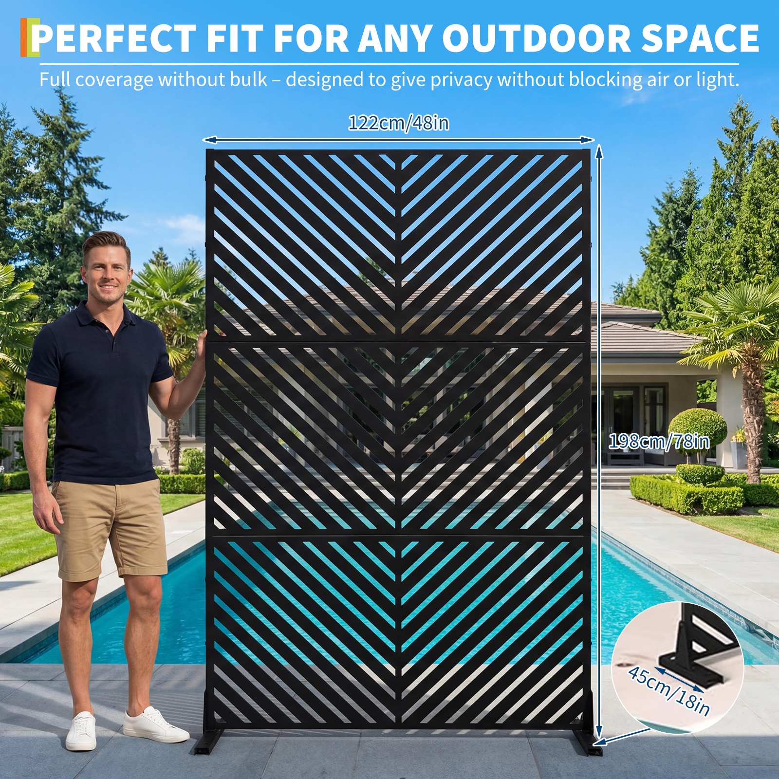 Garvee Metal Outdoor Privacy Screen 78in hx48in w Freestanding ...