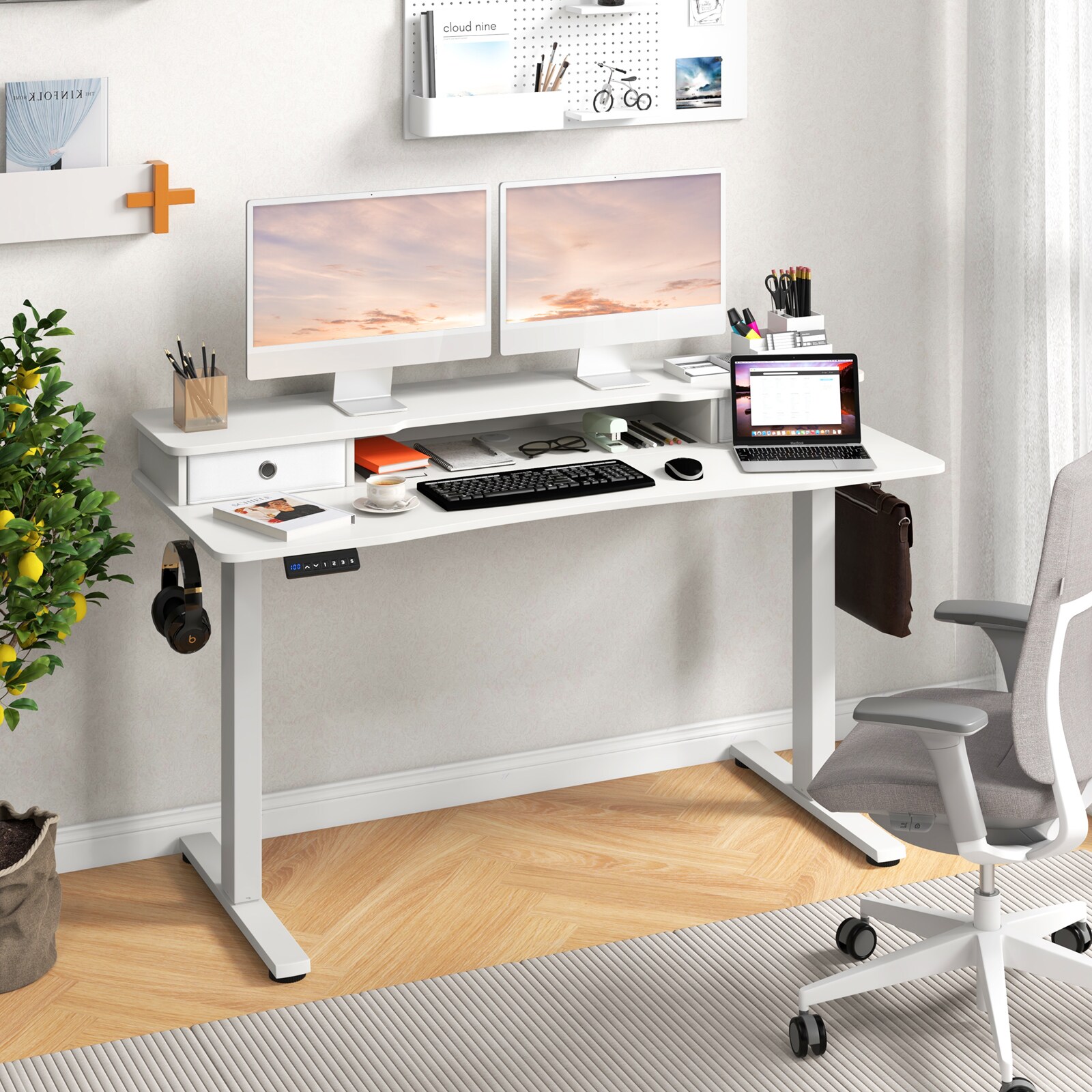 SUGIFT 55-in x 24-in Height Adjustable Electric Standing Desk with 2 ...