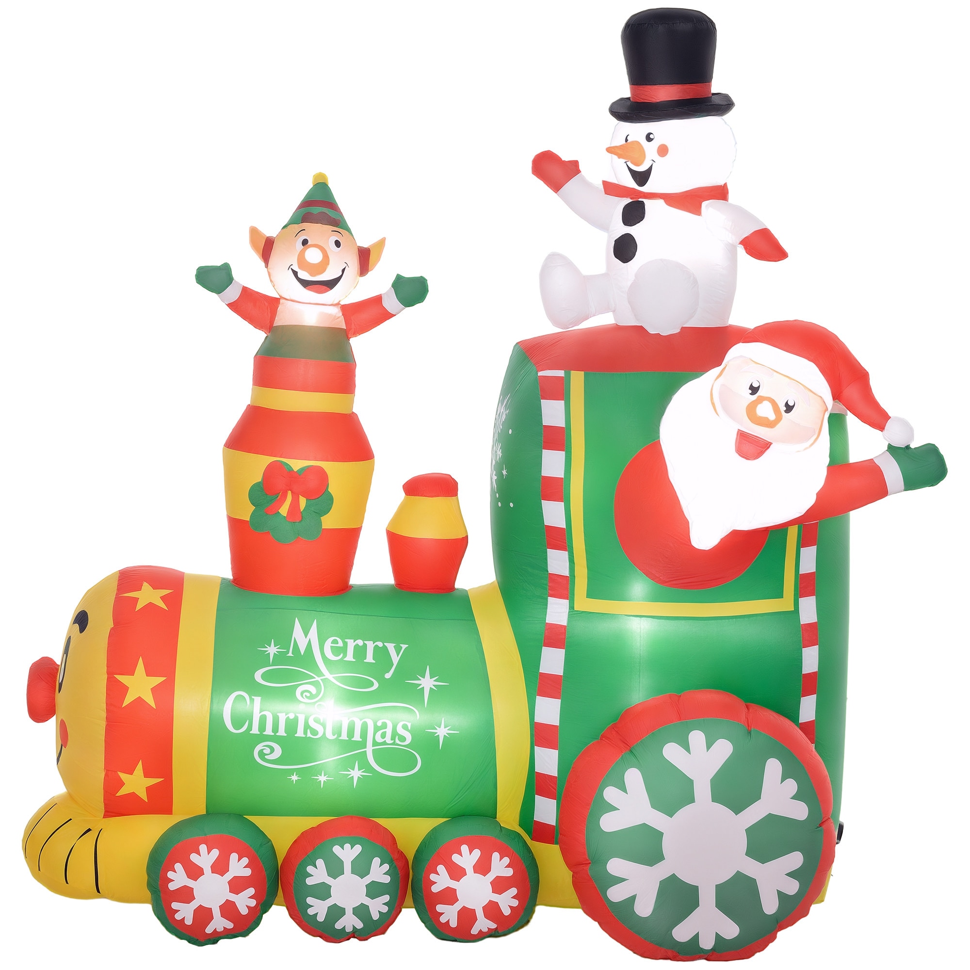 Outsunny 6FT Christmas Inflatables Train Santa Claus and Snowman Drive ...