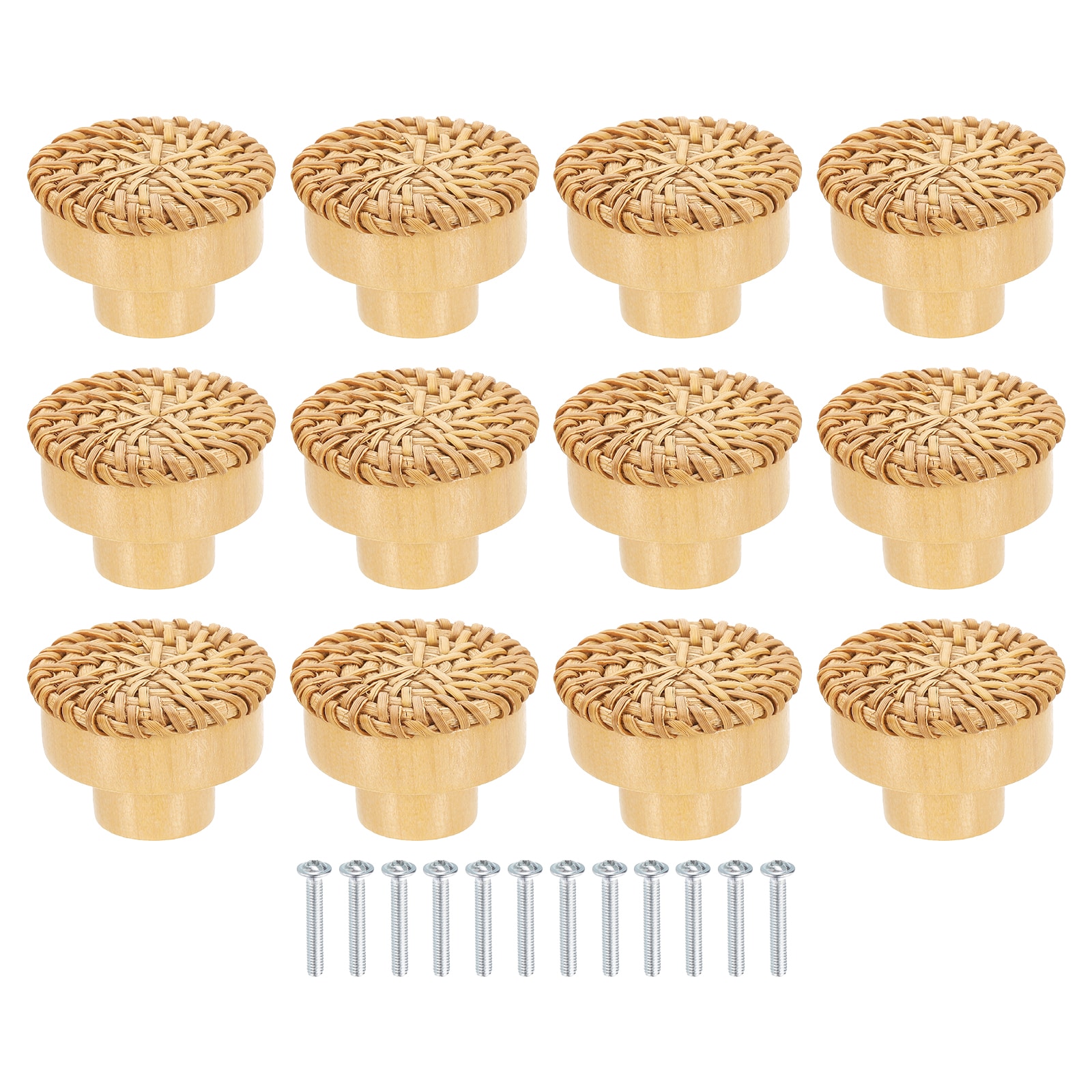 Unique Bargains 12 Pack Rattan Dresser Knobs 1.57 Inch Handmade Wicker ...