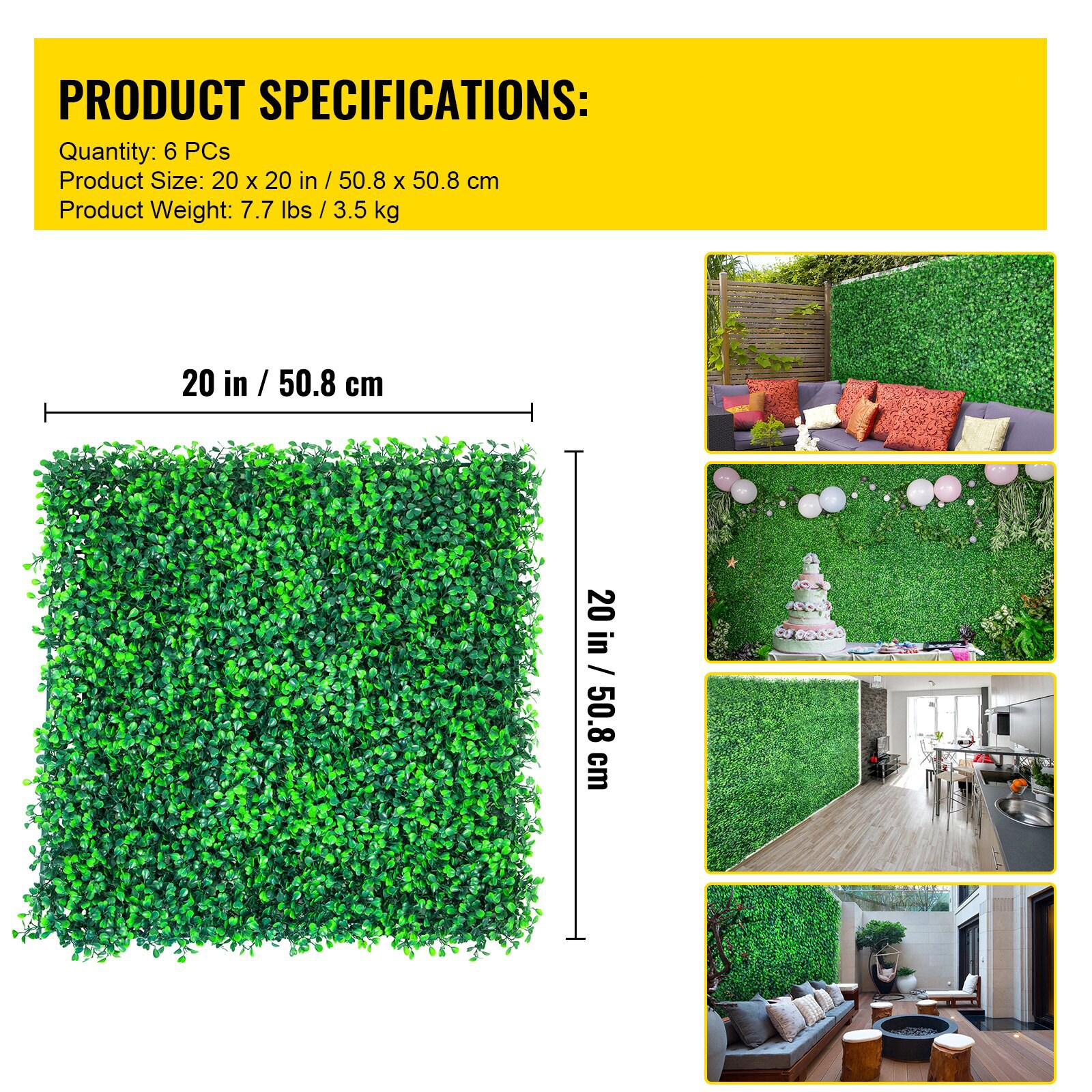 GIVIMO Artificial Boxwood Wall Panels 6 Pack 20 in x 20 in Privacy ...