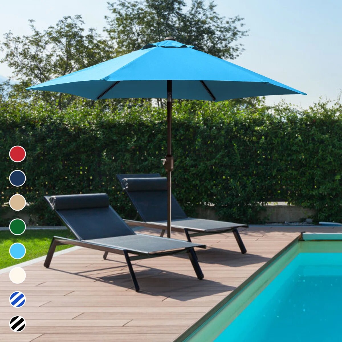 GARSING 7.5-ft Steel Light blue Push-button Tilt Market Patio Umbrella ...