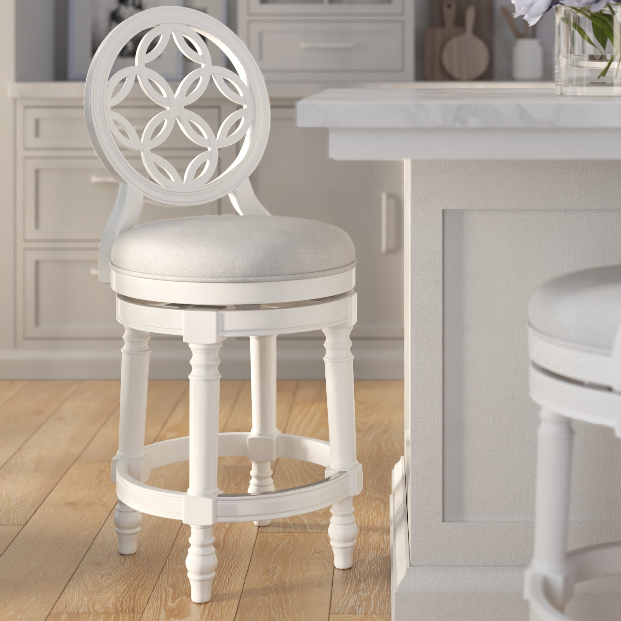 LUXEYARD Tiffany 26 Wood CounterHeight Bar Stool with Back and Swivel ...