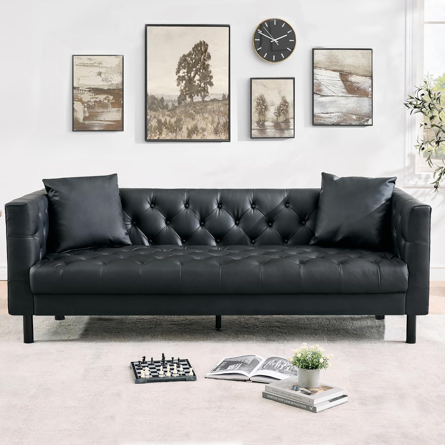 Garvee 78 inch Chesterfield PU Leather Sofa Handmade Button Tufted 3 ...