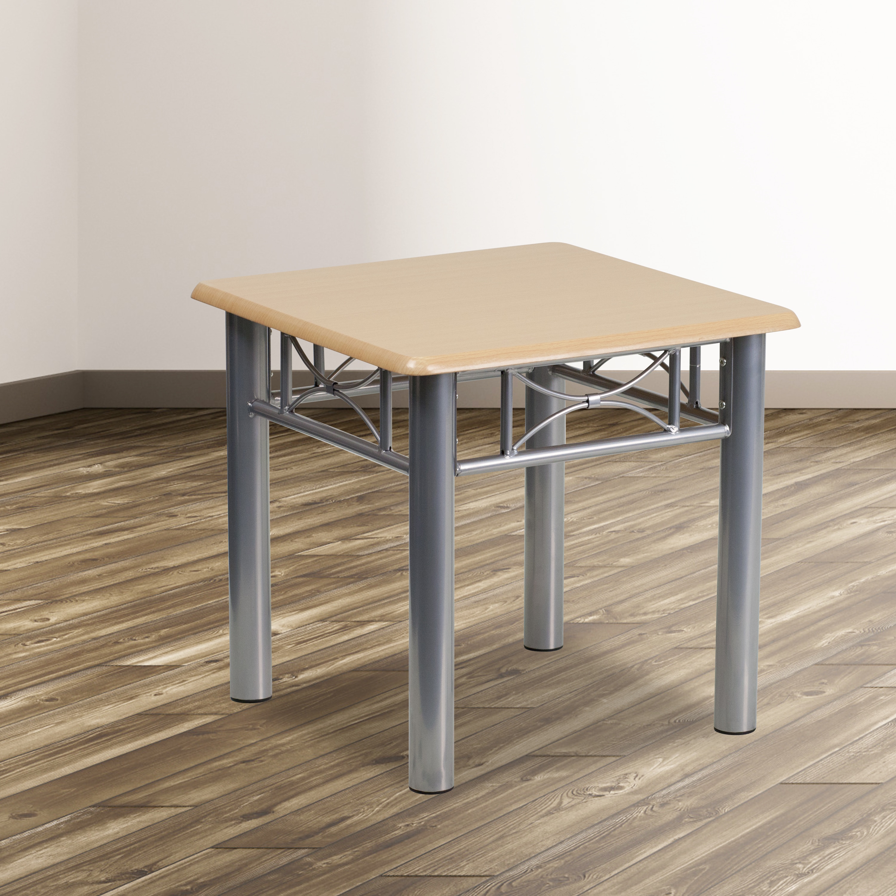 Emma + Oliver Natural Laminate End Table with Silver Steel Frame in the ...