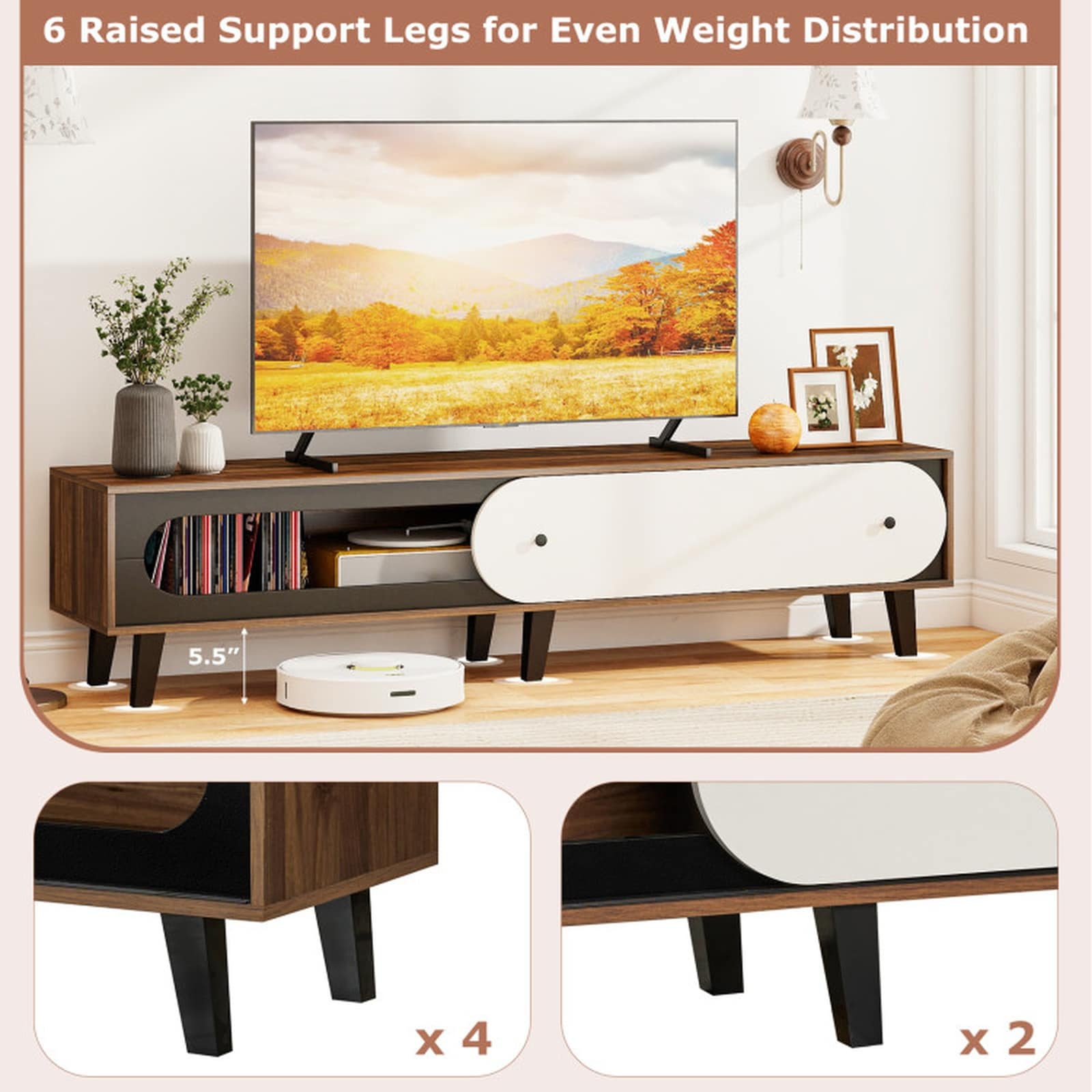 SUGIFT 71-in Mid Century Modern TV Stand Entertainment Center for TVs ...