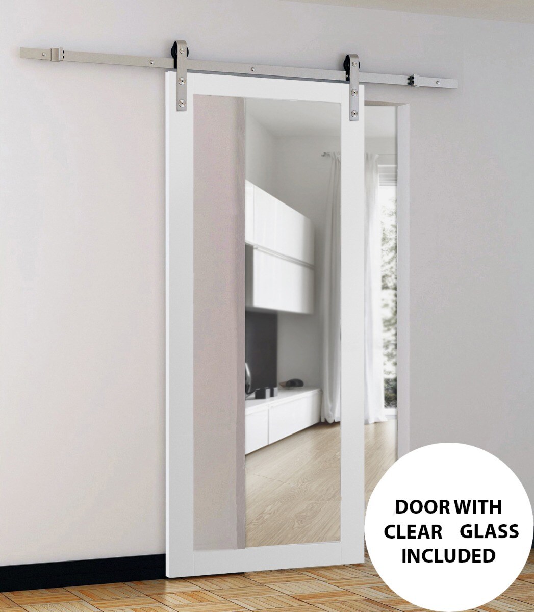 SARTODOORS Interior Barn Doors - Lucia 2166 White Silk -28 x 84-Clear ...