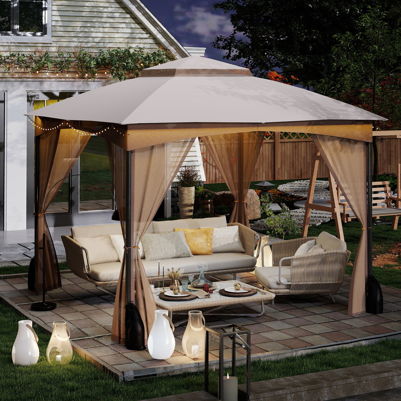 CALVON 10-ft x 10-ft Gazebo Beige Gazebo with Soft Top Roof in the ...