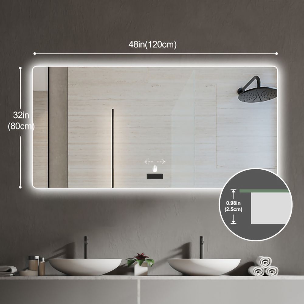 HomLux 48x32 LED Backlit Bathroom Mirror Frameless Anti Fog Wall Vanity ...