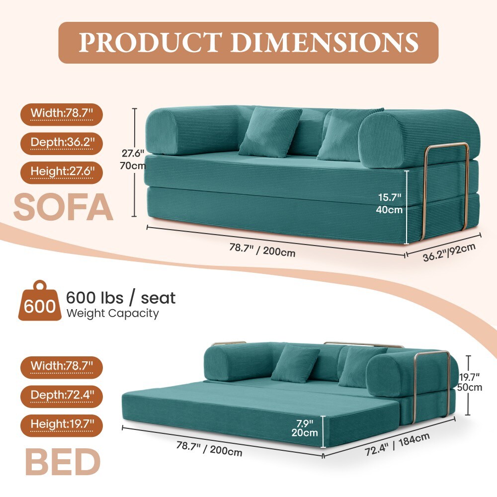 KERDOM 78.7 in Convertible Sleeper Sofa Bed with Cylindrical Pillow ...