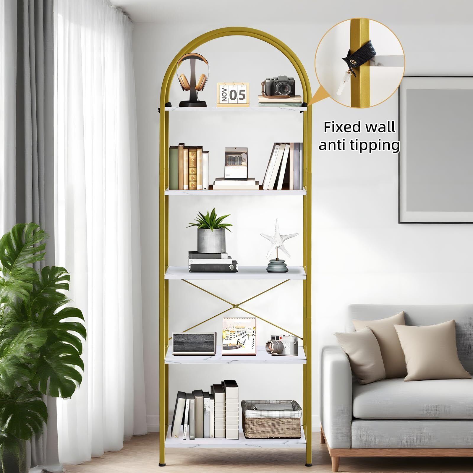 GarveeLife 5-Tier Arched Bookshelf Modern Display Rack with Curved ...