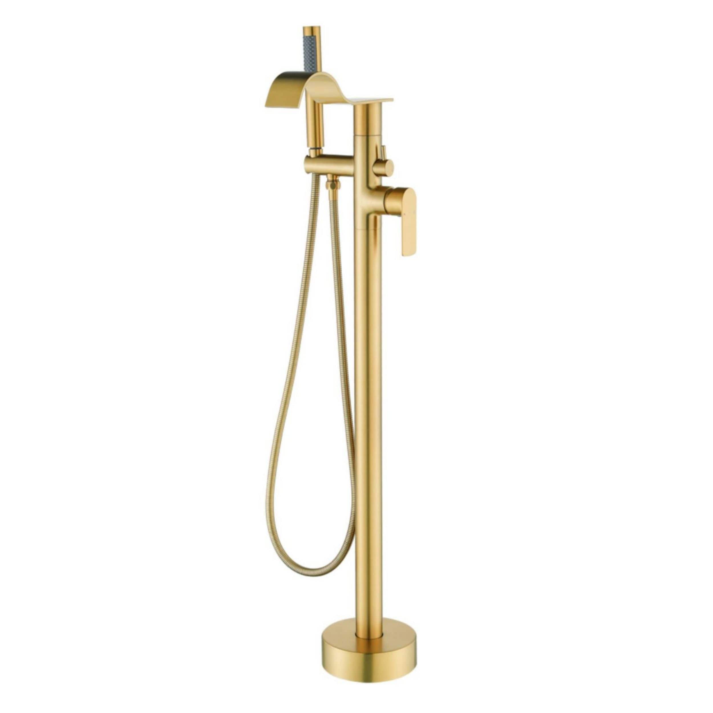Poinic Brushed Gold 1-handle Freestanding Waterfall Bathtub Faucet with ...