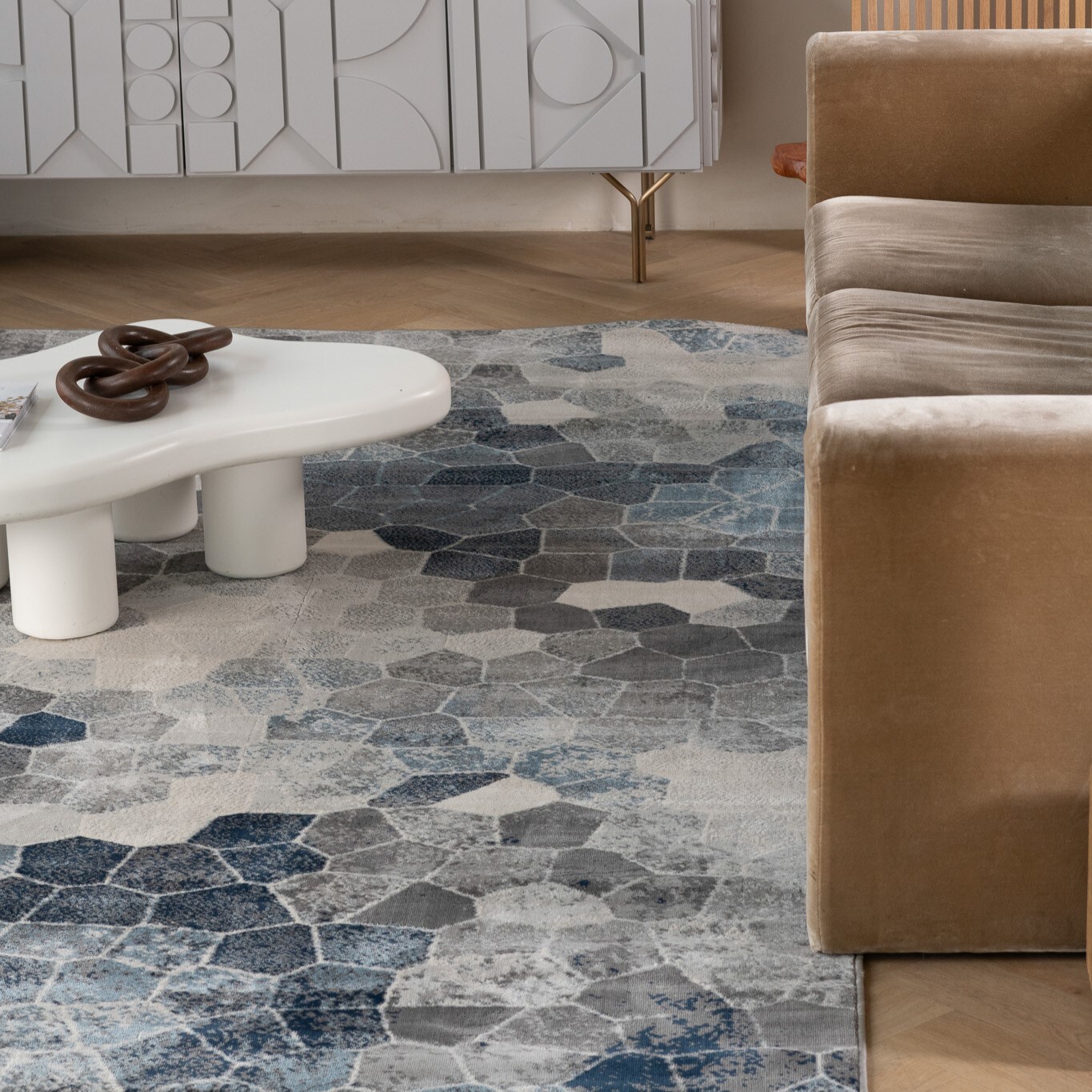 Rug Branch Zahra 7' x 10' Contemporary Blue and Beige Stone Mosaic ...