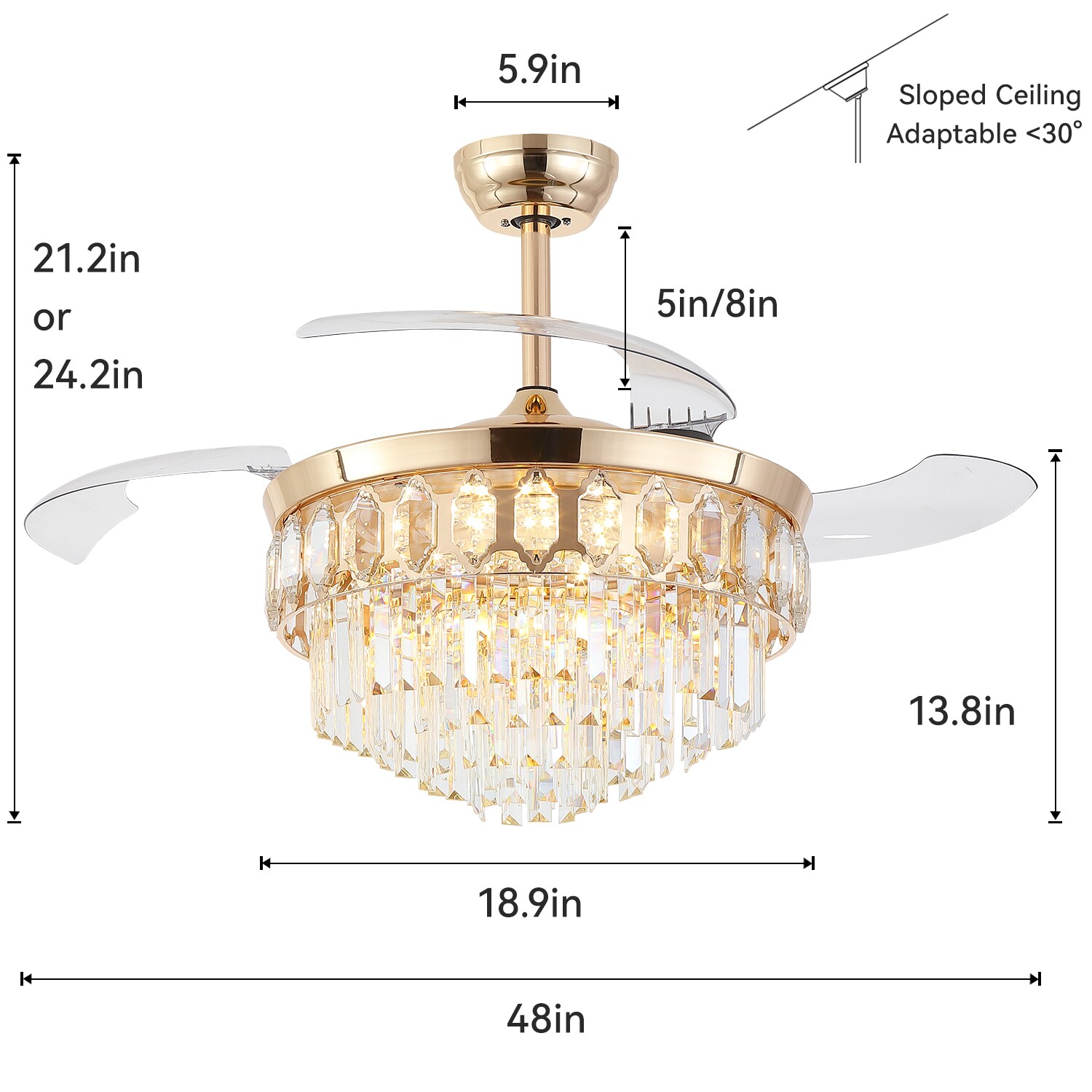 Gleam Flare 48 Inch Crystal Fandelier Ceiling Fan with Light and ...