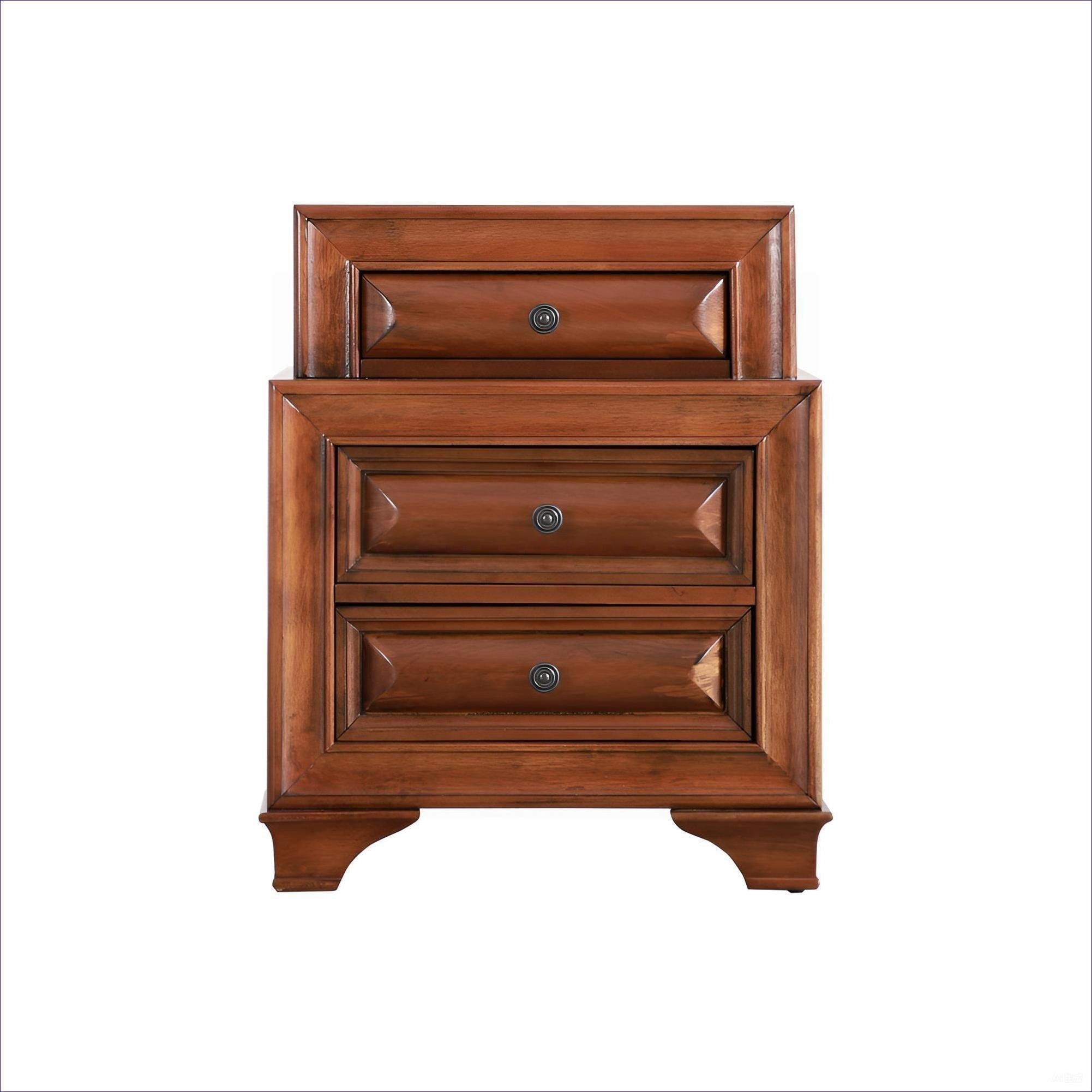 Watnature Traditional Curved Front Nightstand Oak Particle Board 3 ...