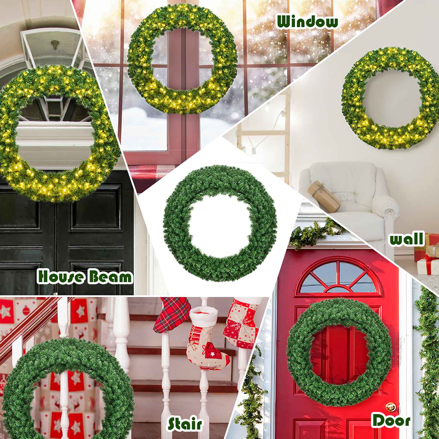 Costway 48 inches Pre-lit Cordless Artificial Christmas Wreath 714 Tips ...