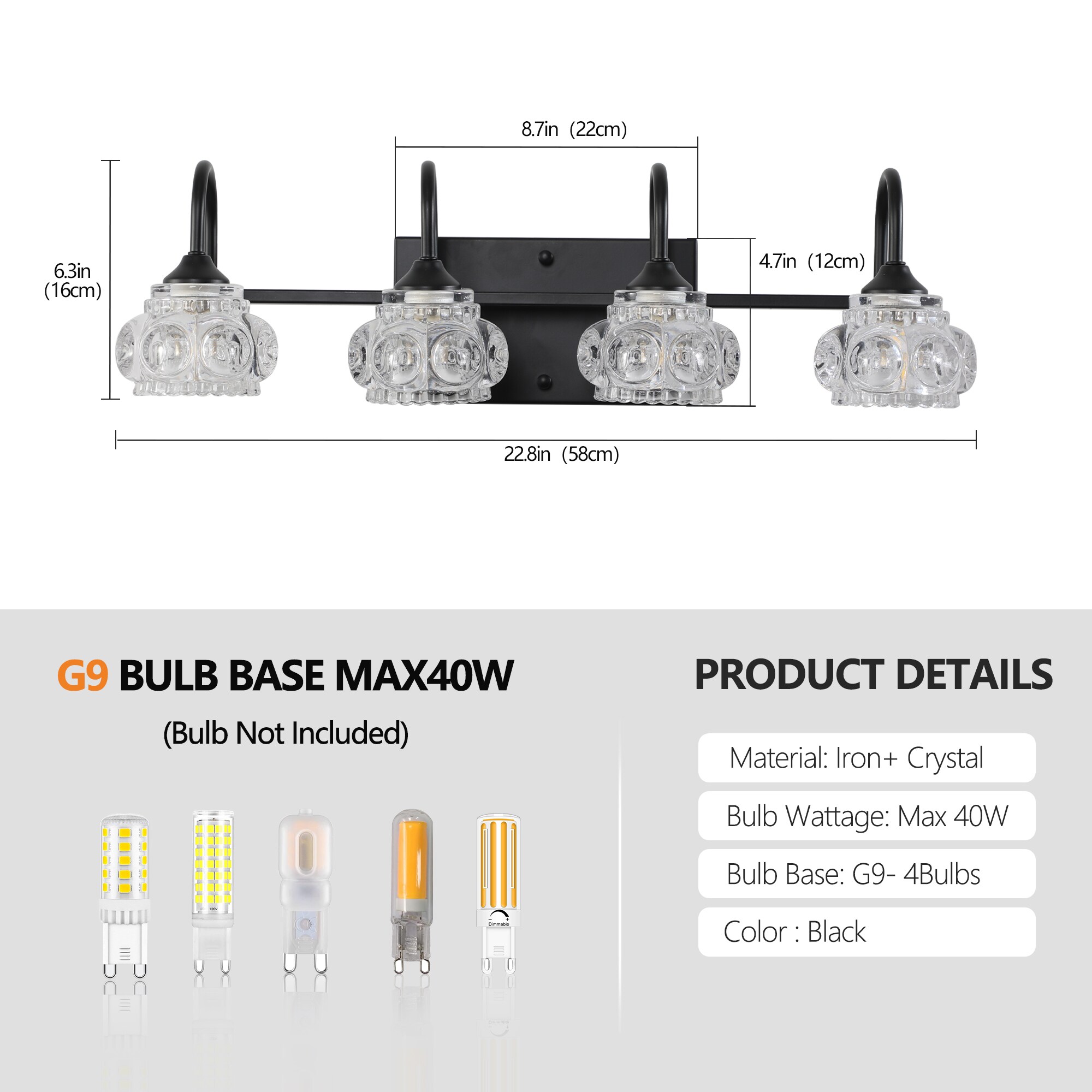 Tatayosi 23 inches Retro 4-Light Bathroom Vanity Light Fixture - Black ...