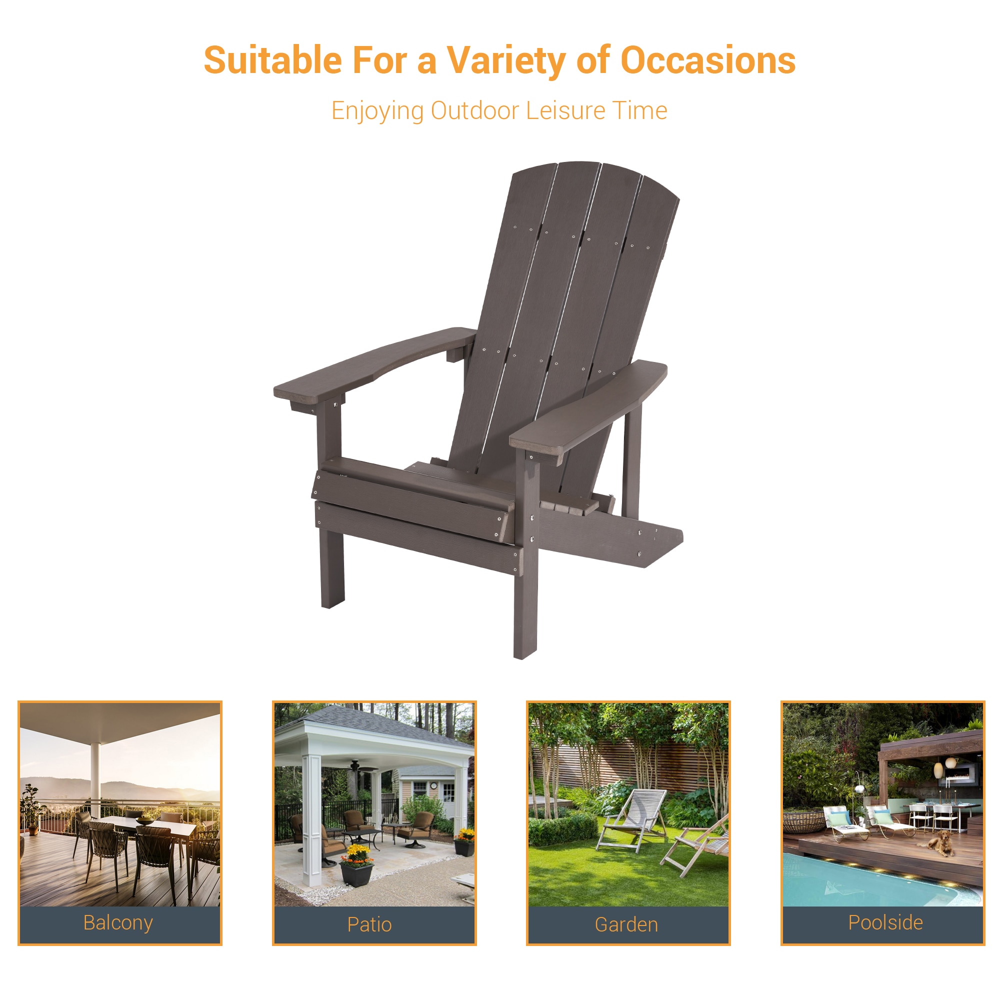 Sonkuki Patio Chair Set of 4 Coffee Plastic Frame Stationary Adirondack ...