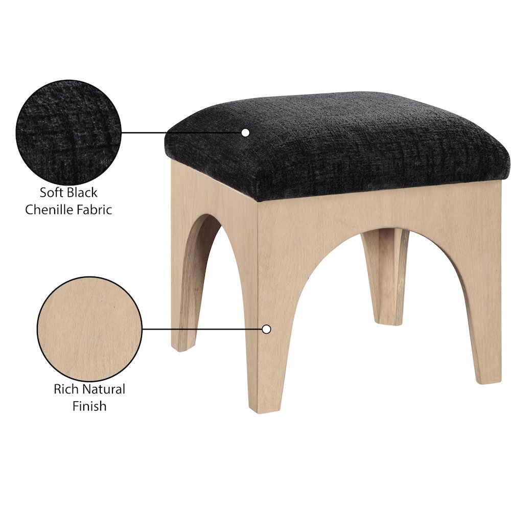 Meridian Lawson Black Chenille Fabric Upholstered Ottoman in the ...