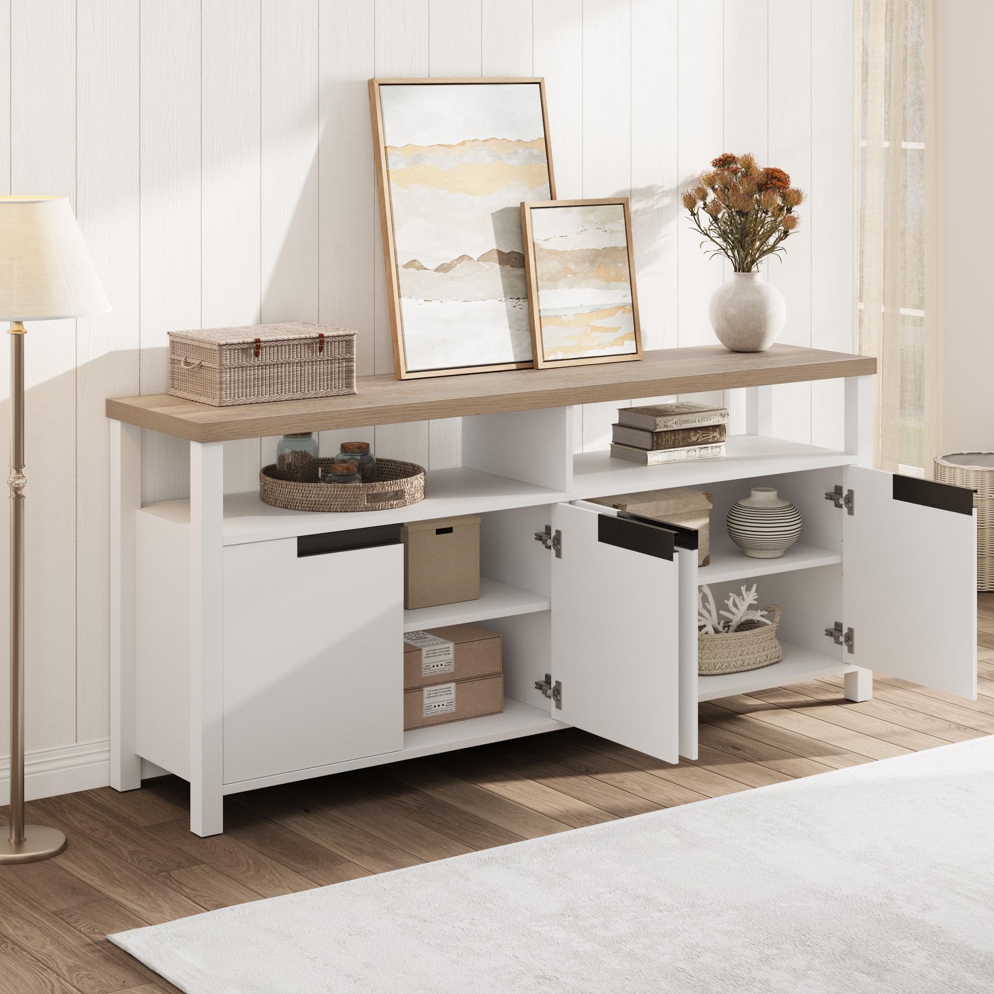 Garvee Farmhouse TV Stand for 70 Inch TV 63 Inch Long Entertainment ...