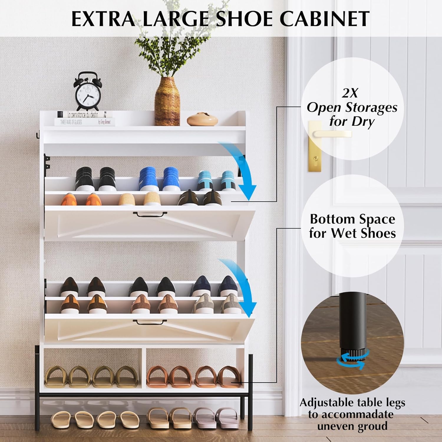 Garvee Shoe Cabinet with 2 Flip Drawers Narrow Freestanding Shoe ...