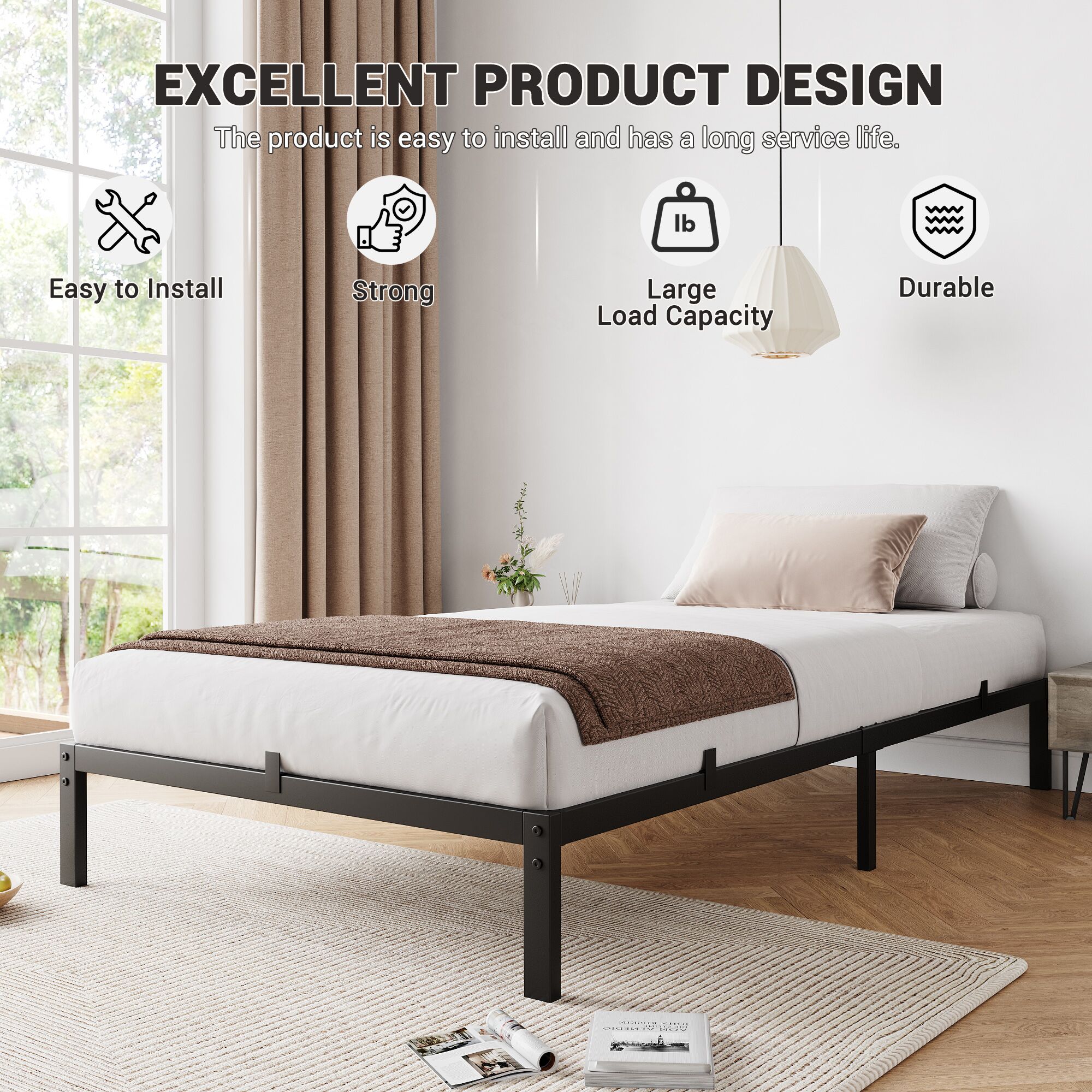 GarveeLife 6/8/10/14-in H Black Metal Platform Bed Frame Heavy Duty ...