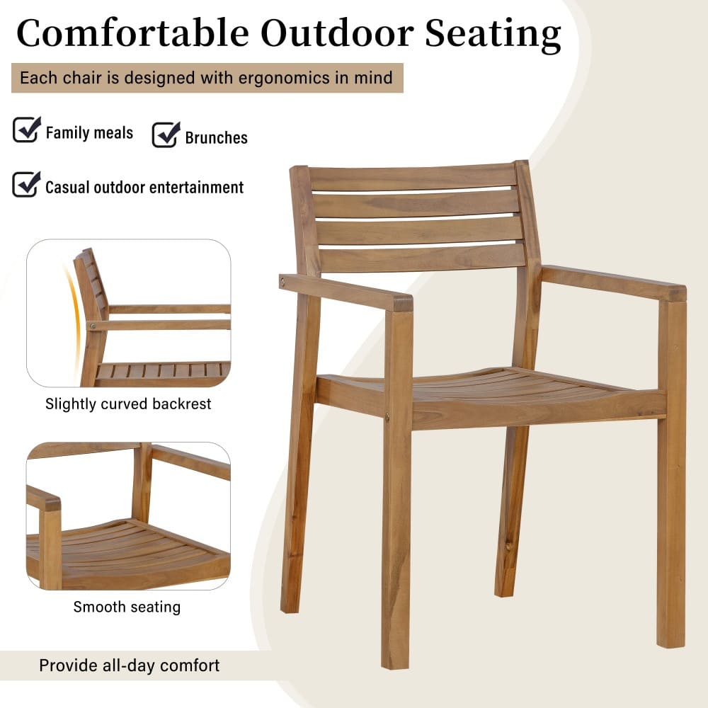 Coolbibila 5-Piece Classic Outdoor Patio Dining Set Natural Acacia Wood ...