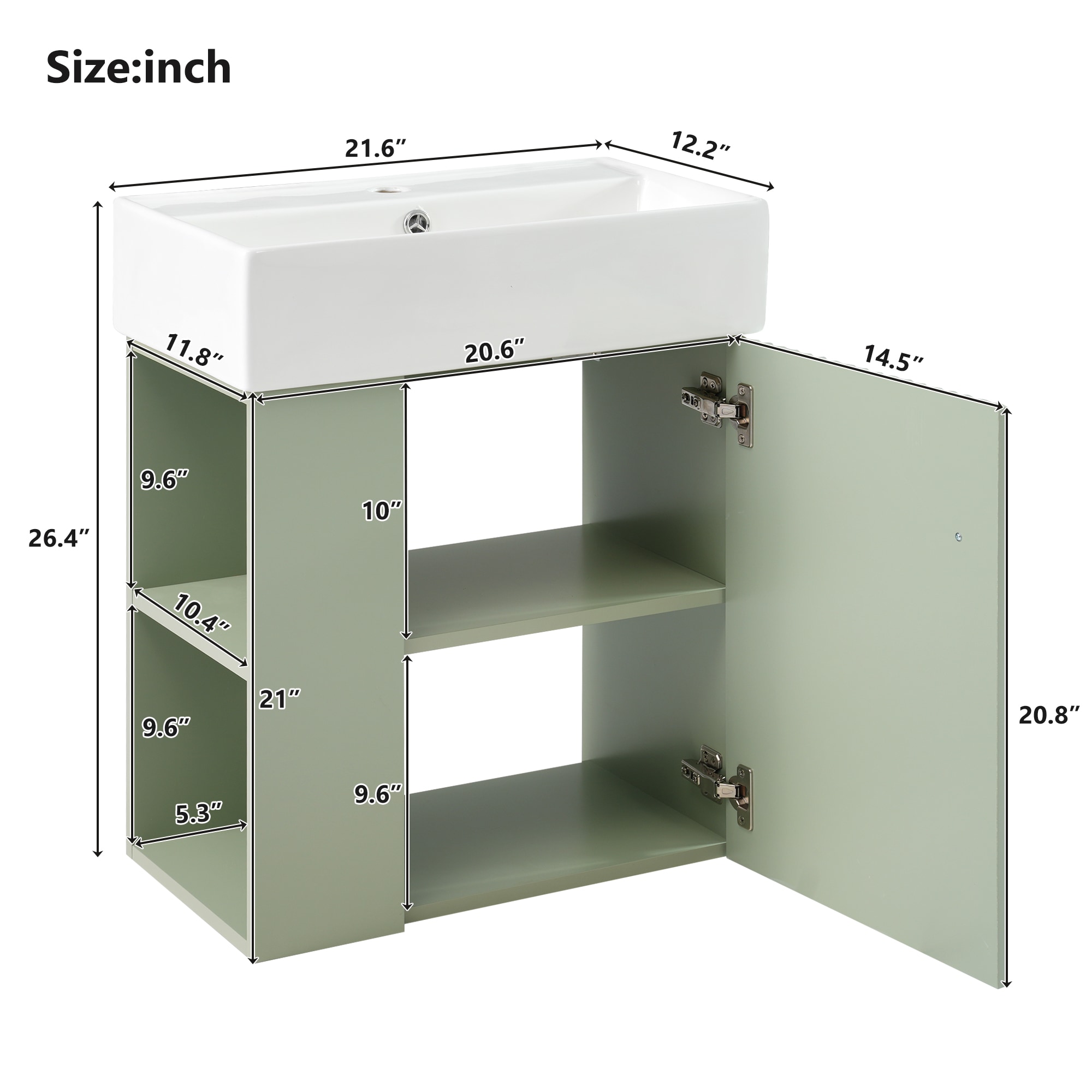 Wooakway 21.6 Inch Modern Floating Bathroom Vanity with Ceramic Basin ...