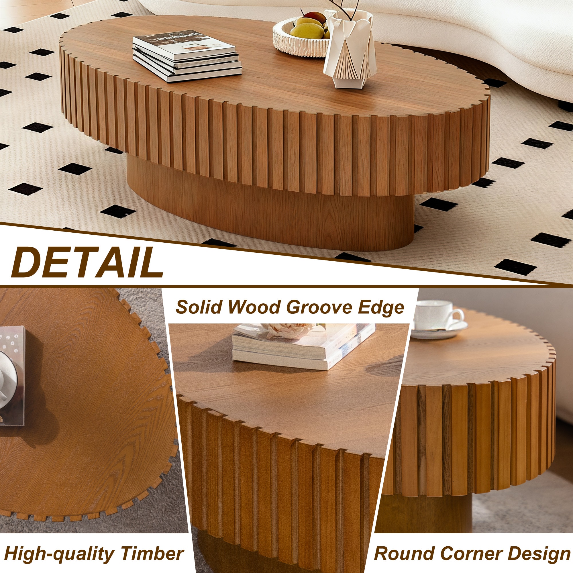 Maxax Craftsman Oval Composite Wooden 24.61-in W x 13.98-in H Coffee ...