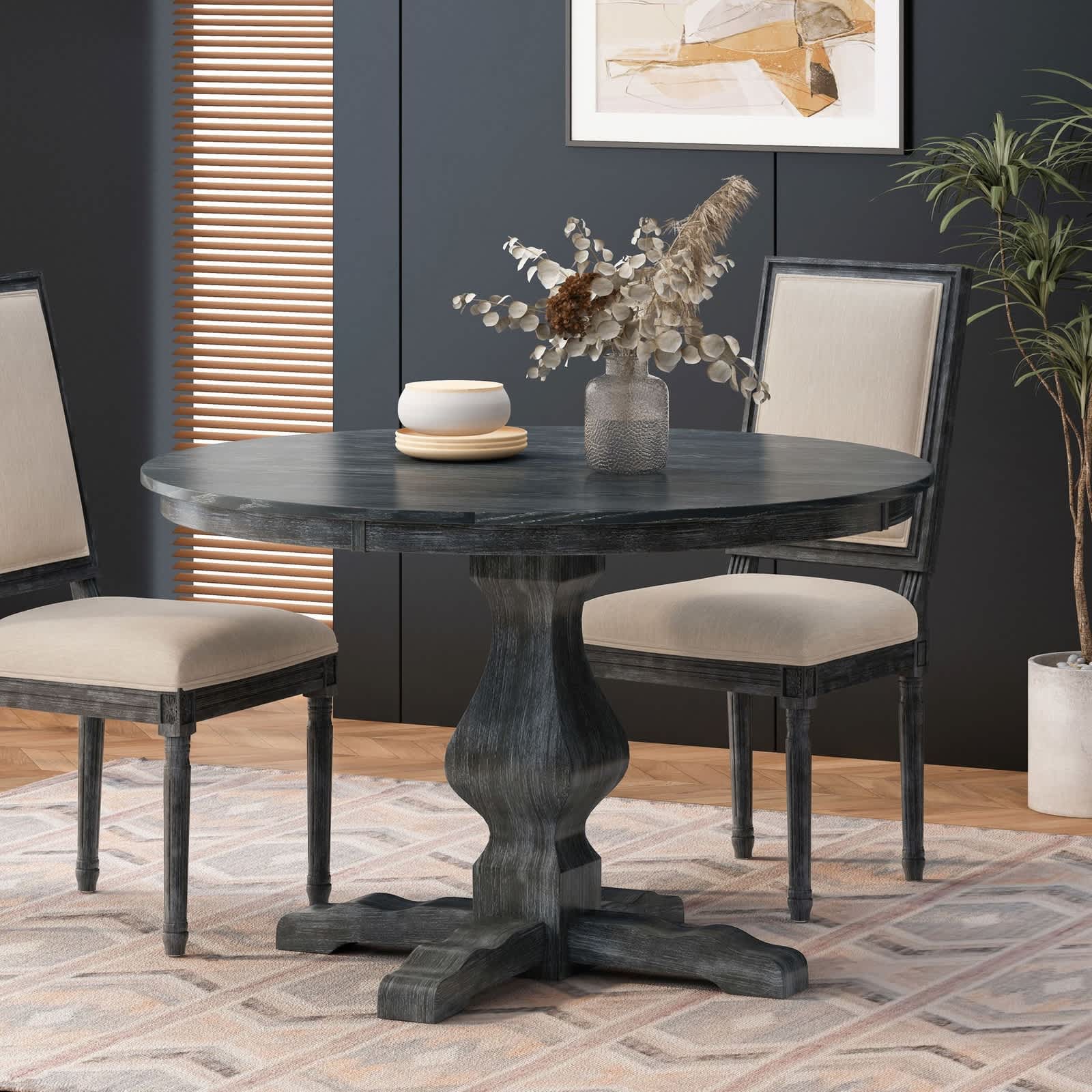 Vynxaria Rustic Charcoal Gray Solid Wood MDF 47 in. Pedestal Base ...