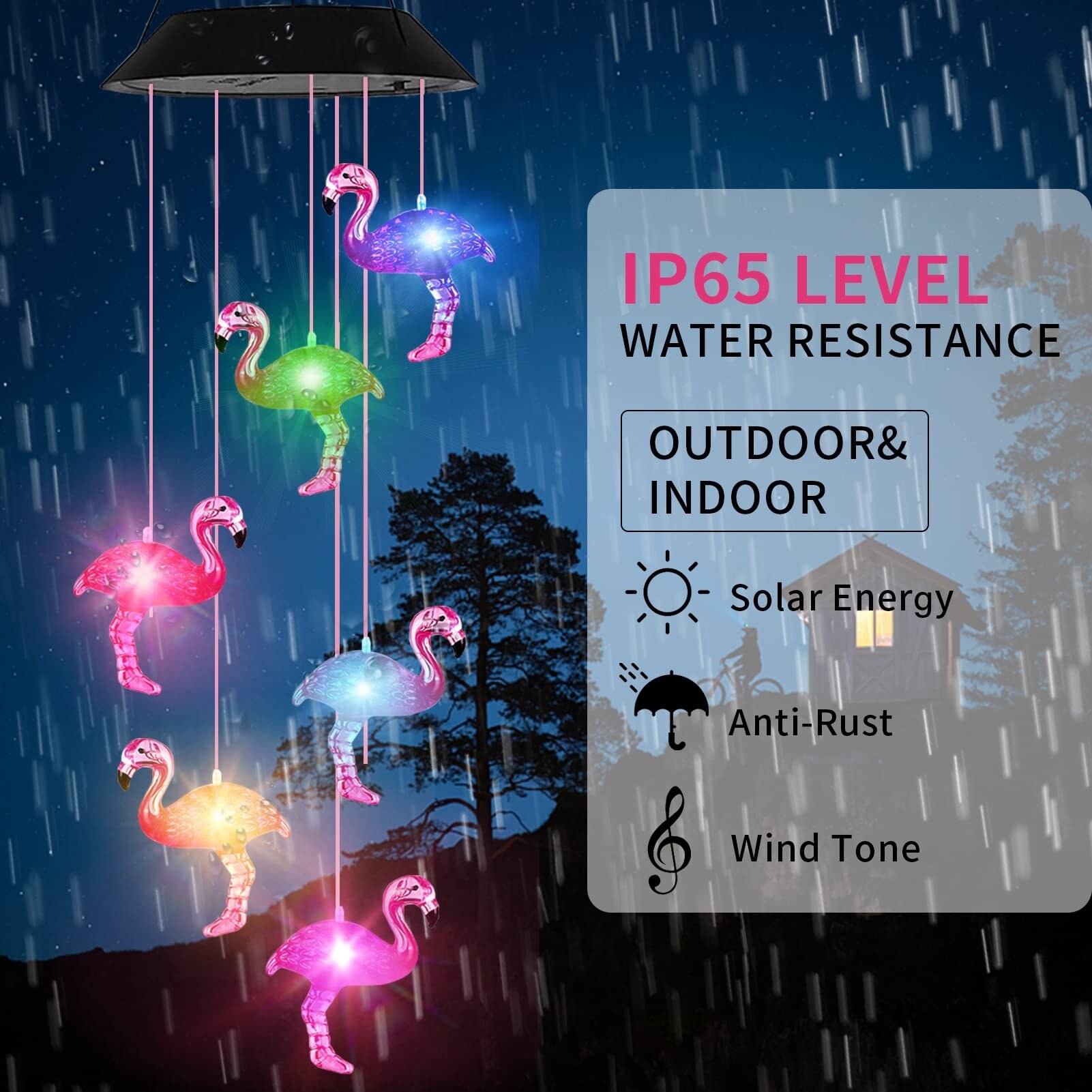 ITOPFOX Solar Flamingo Wind Chimes Outdoor Garden Decor Waterproof ...