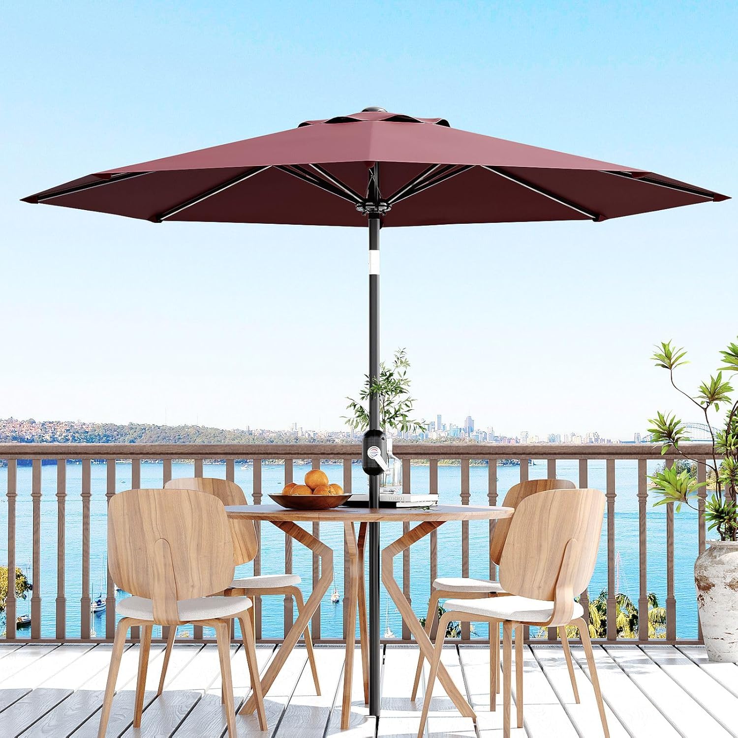 Aoile 9ft Patio Umbrella with Crank Lift and Adjustable Tilt for Pool ...