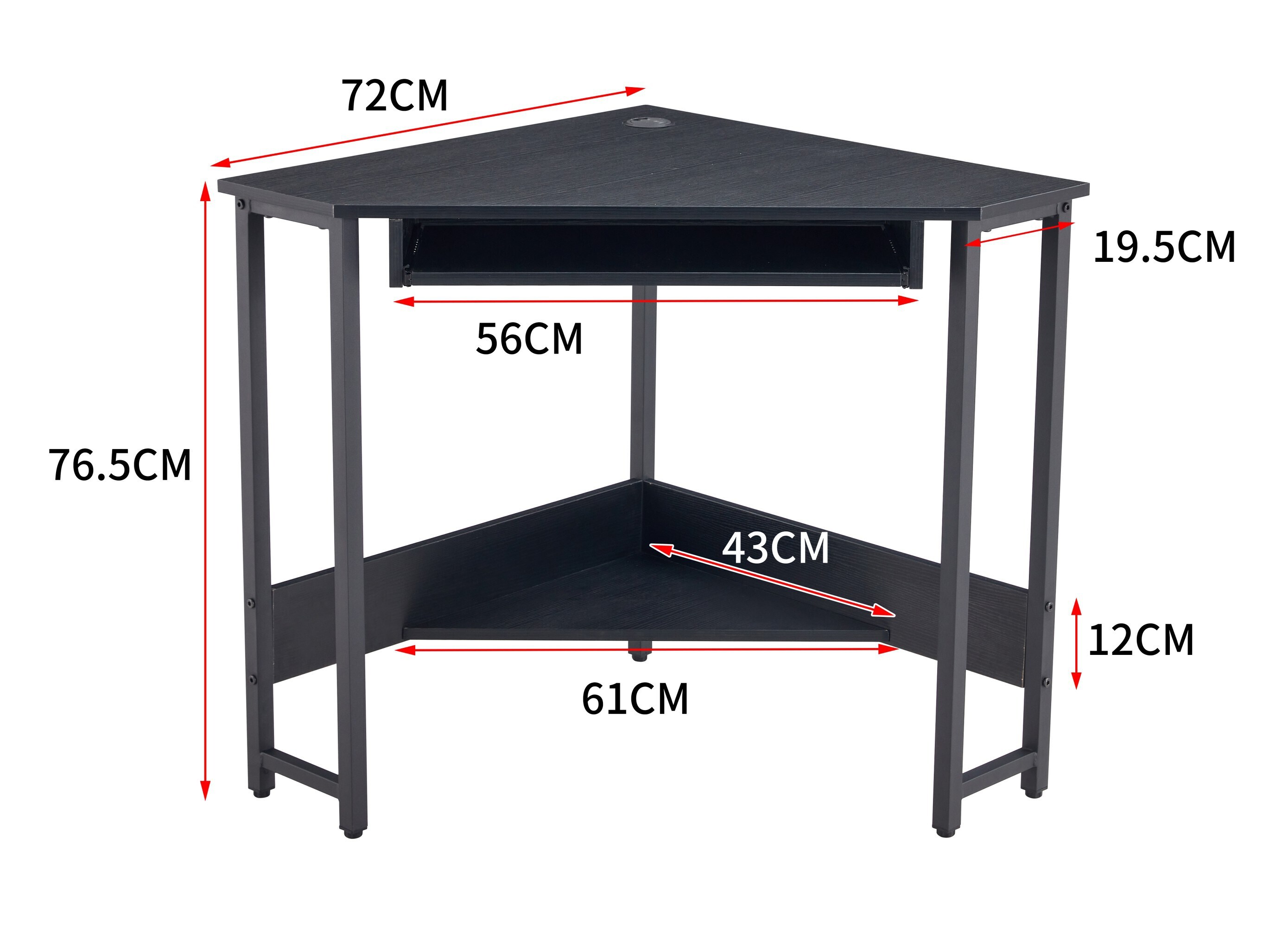 Miki Shinly Triangle Corner Desk 28.34-in Black Modern/Contemporary ...