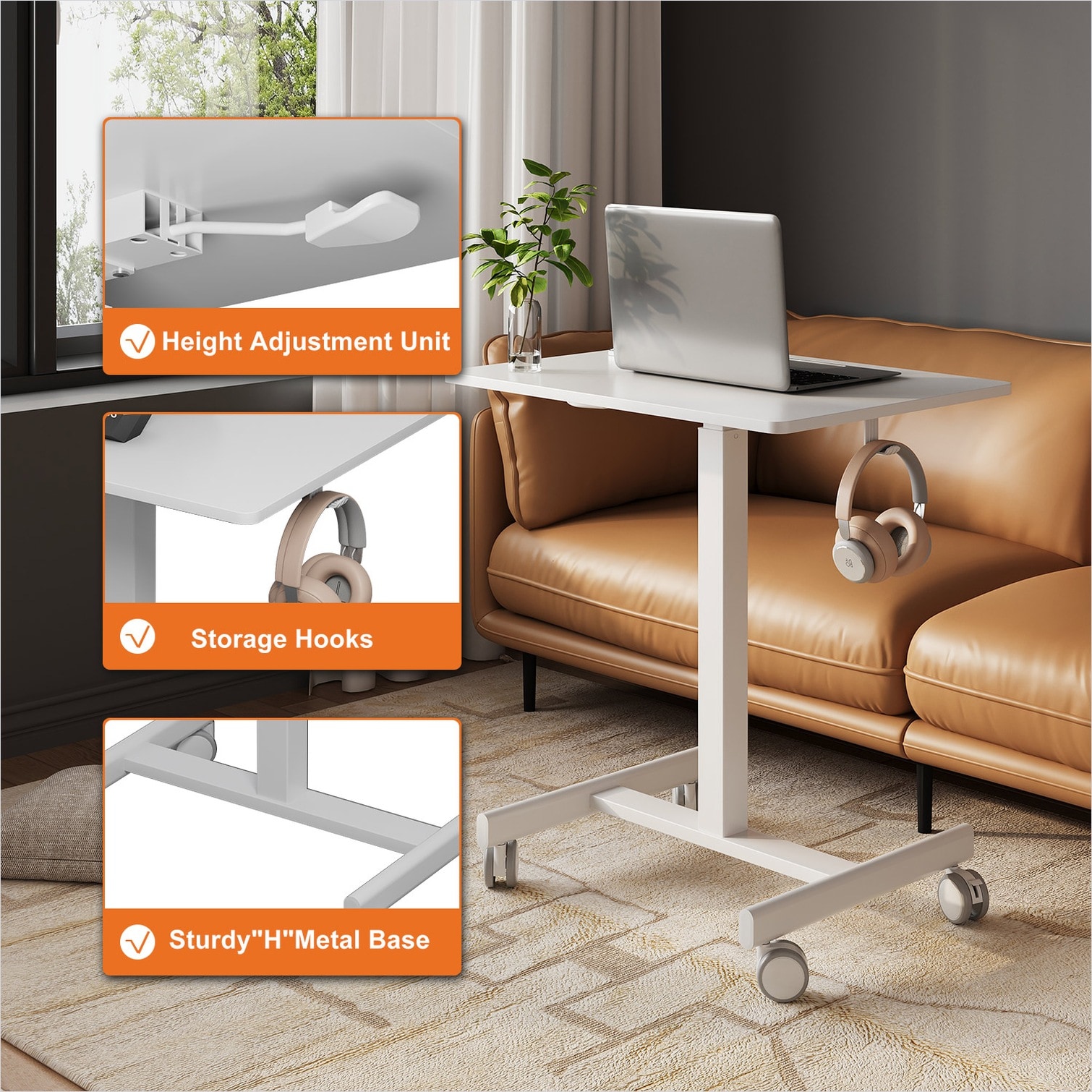Naturefalls Mobile Height Adjustable Standing Desk 26x19 Inch Crisp ...