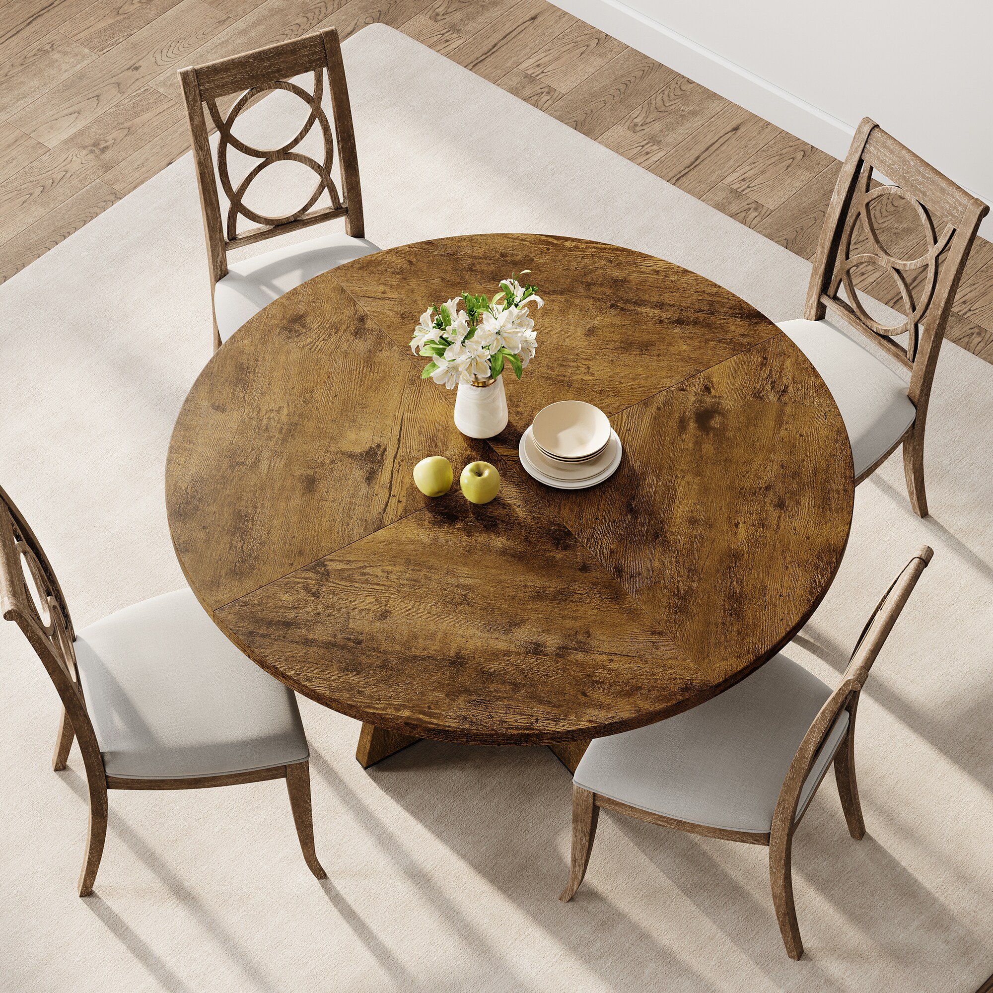 IdealHouse Farmhouse Dining Table 47 Inches Round Kitchen Table for 4 ...