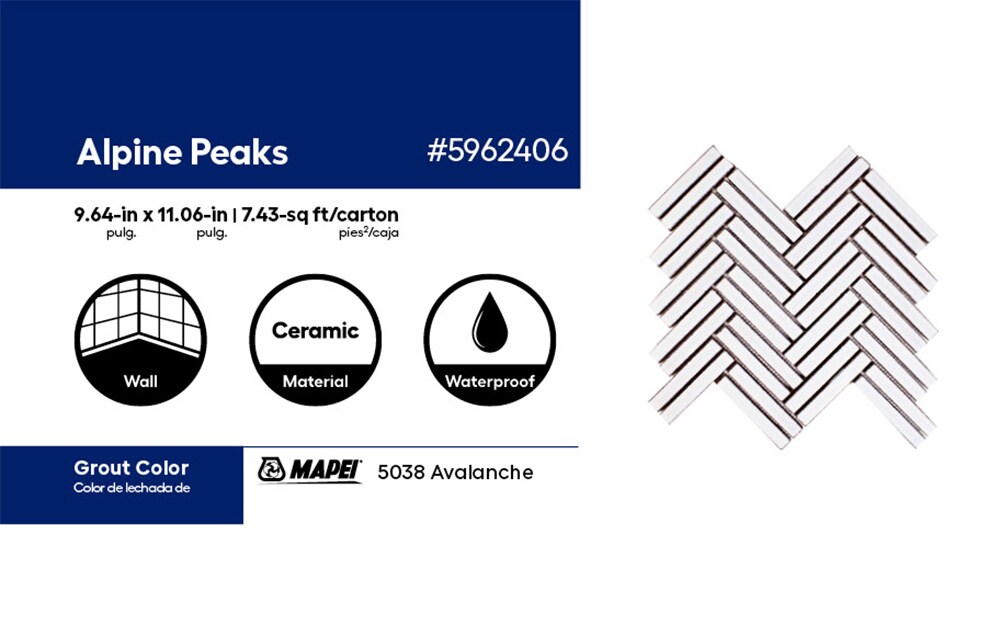 Boutique Ceramic Alpine Peaks 12-in x 12-in Matte Ceramic Herringbone ...