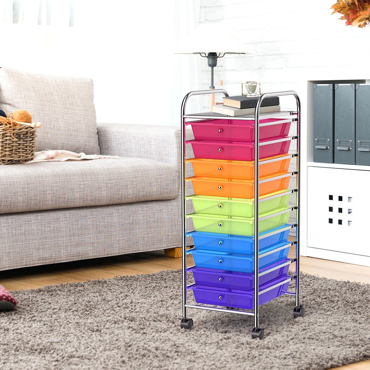 Costway 10 Drawer Rolling Storage Cart Scrapbook Paper Office School ...
