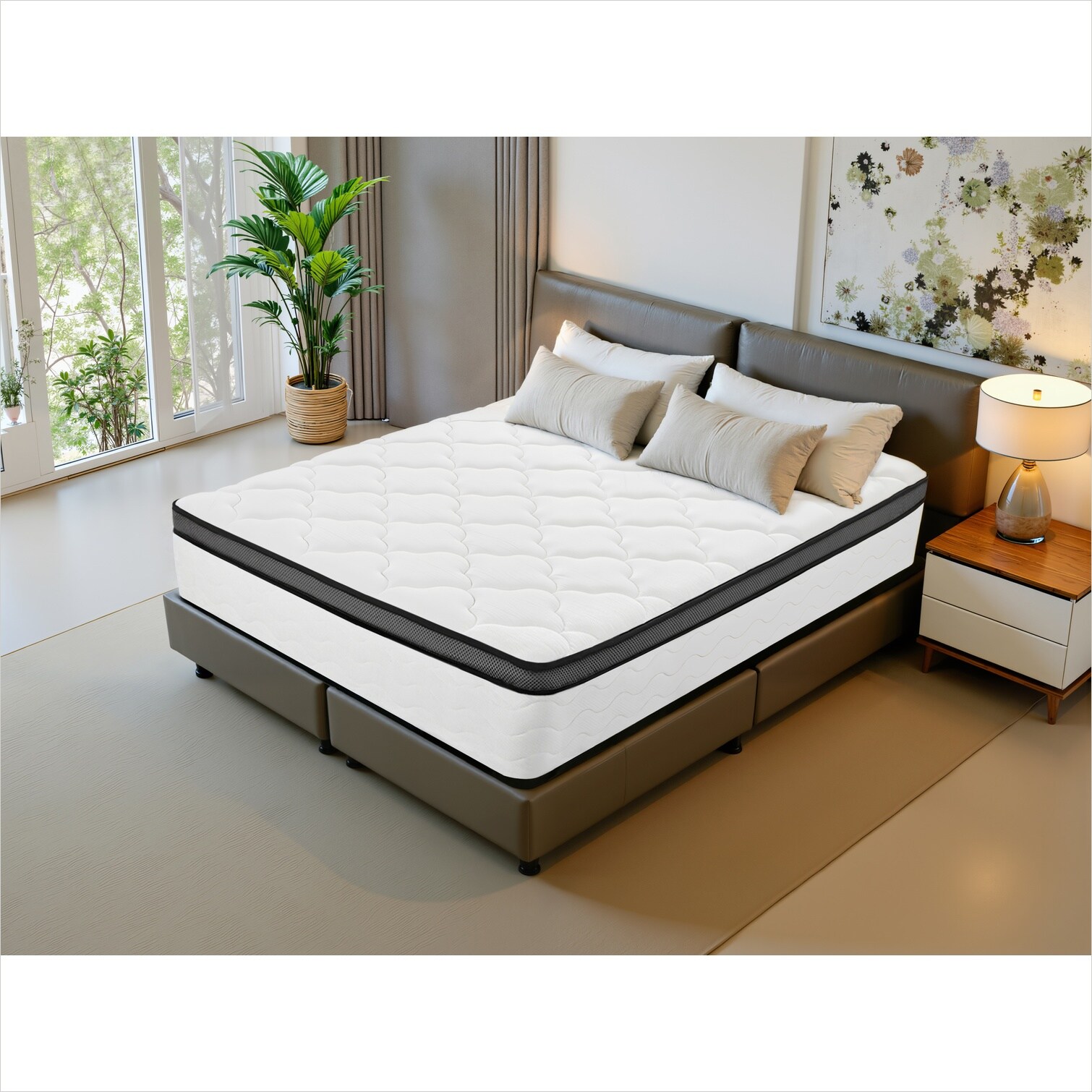 Watnature Bamboo Fiber-Covered Queen Hybrid Mattress 12-Inch Pocket ...