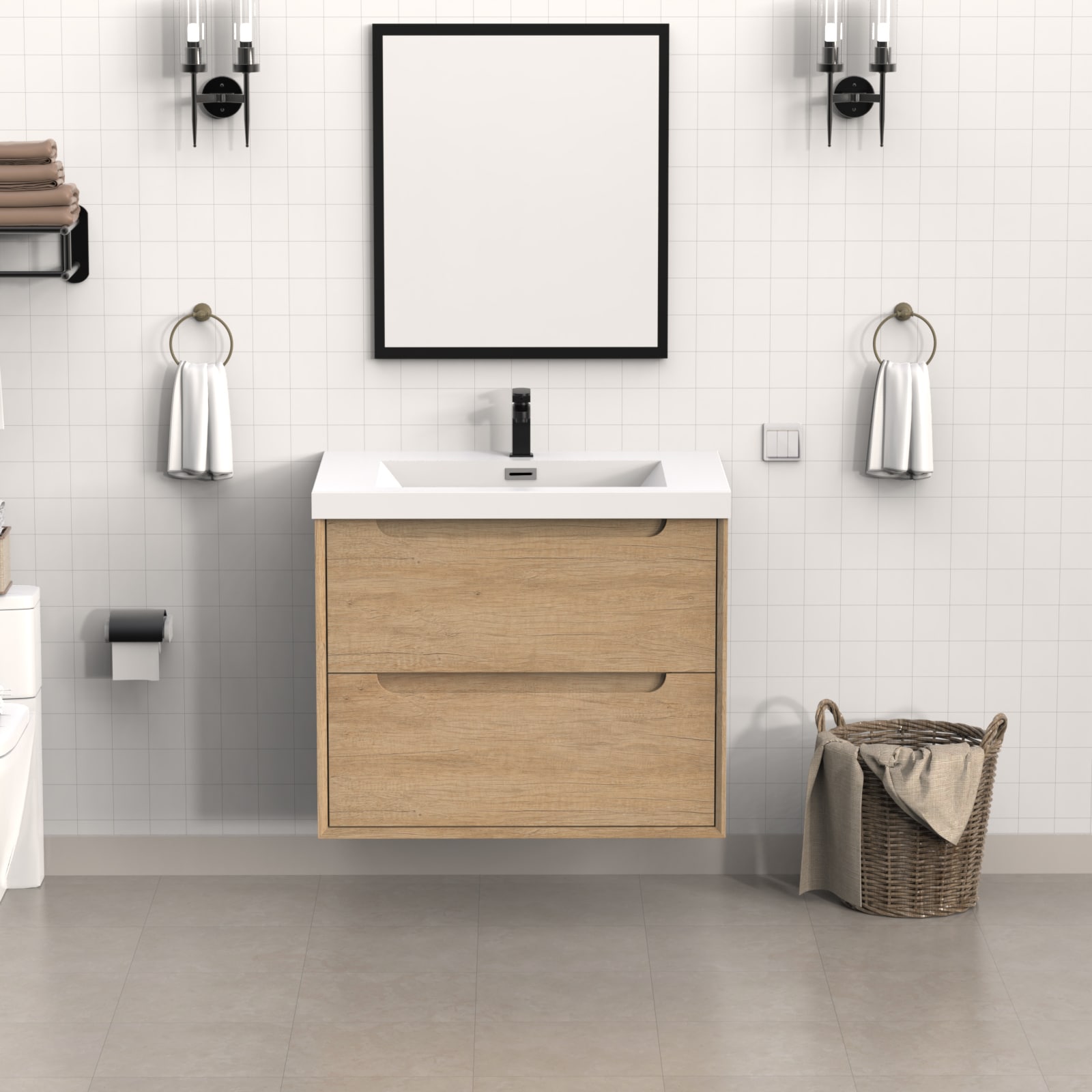 Vanfority 30 in White Resin Integrated Single Sink Bathroom Vanity Top ...