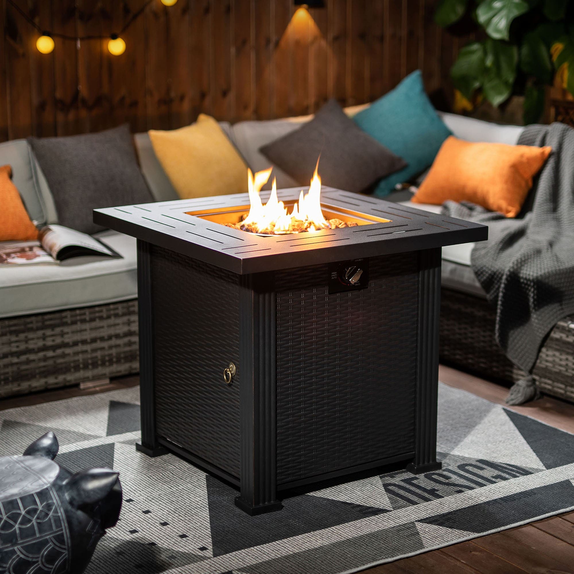 Dexmalle 28-in W 50000 Maximum BTUs Steel Square Propane Gas Fire Pit ...