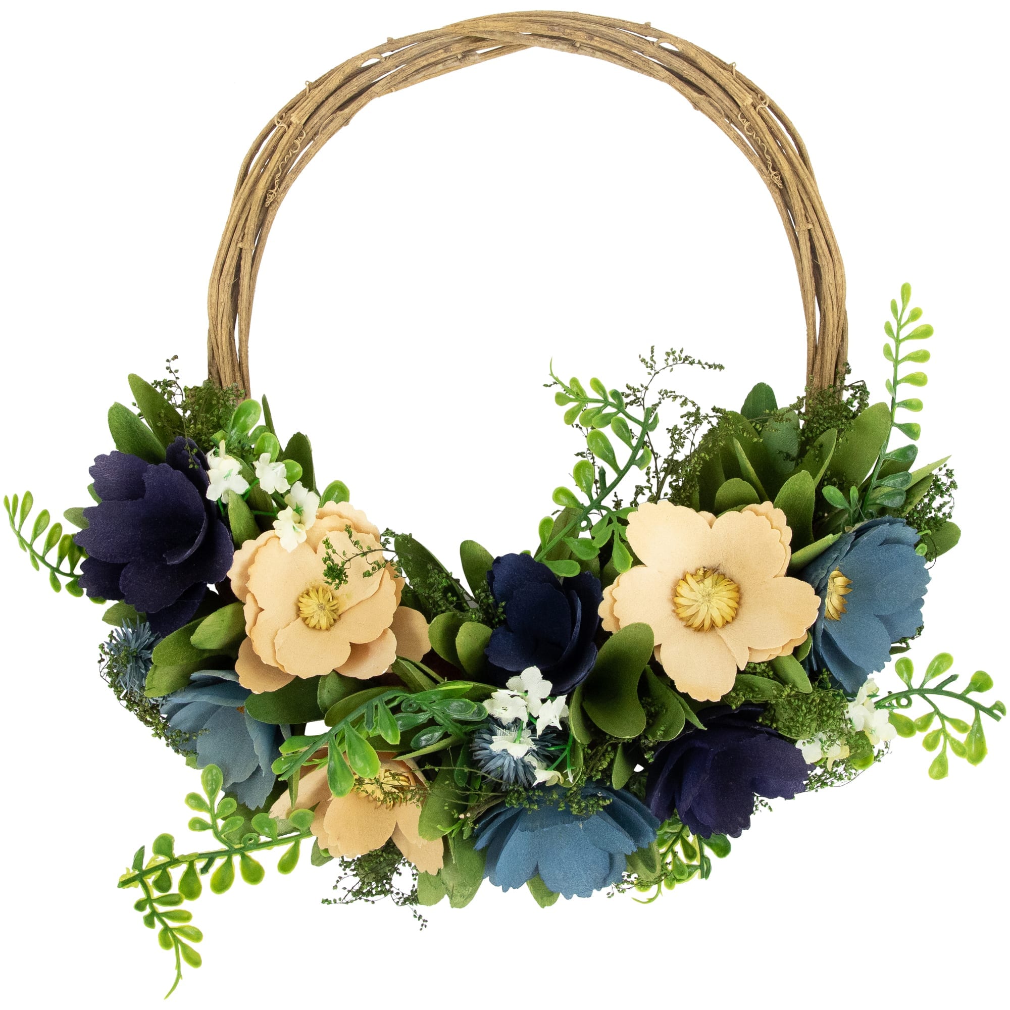 Northlight 12 inch Blue and Tan Poppy Floral Wooden Spring Basket ...