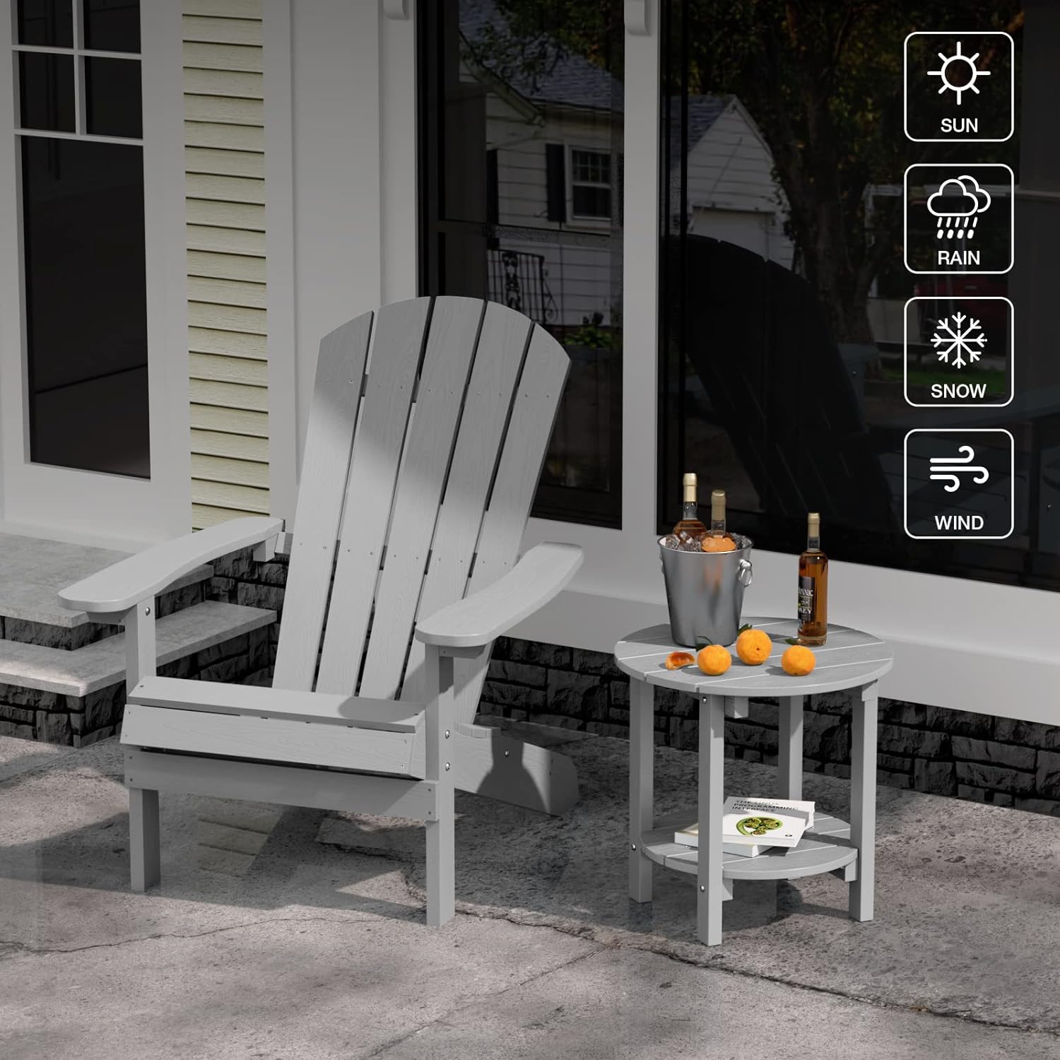 YEFU 18 in. Gray Round Plastic Double Layer Adirondack Side Table in ...